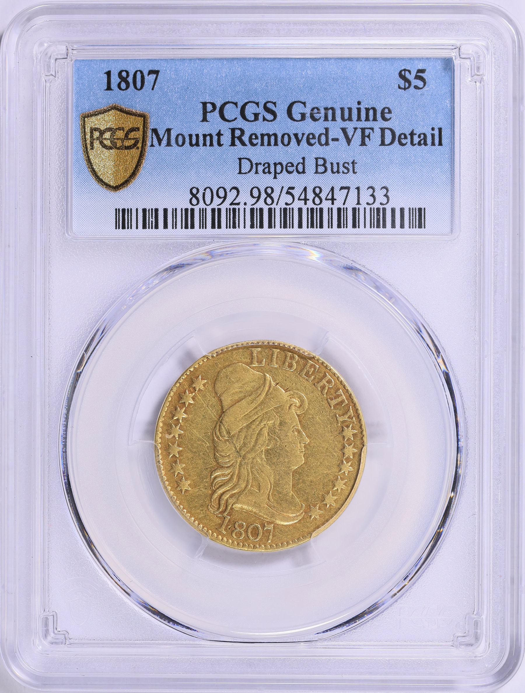 1807 Capped Bust Right Gold Half Eagle PCGS Genuine VF Details (Item ...