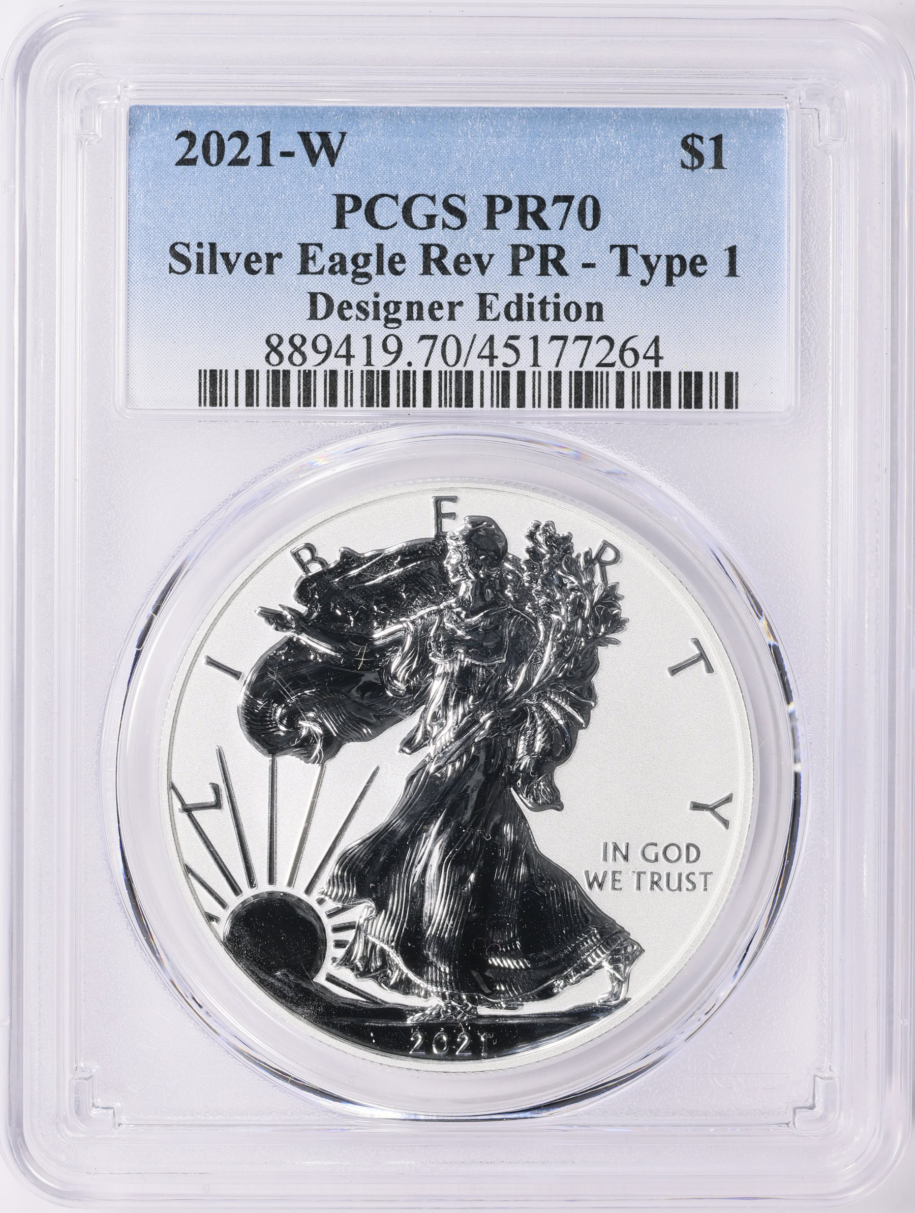 2021-W $1 Silver Eagle Reverse Proof Type 1 Designer Edition PCGS Proof-70 (Item 1822701 ...
