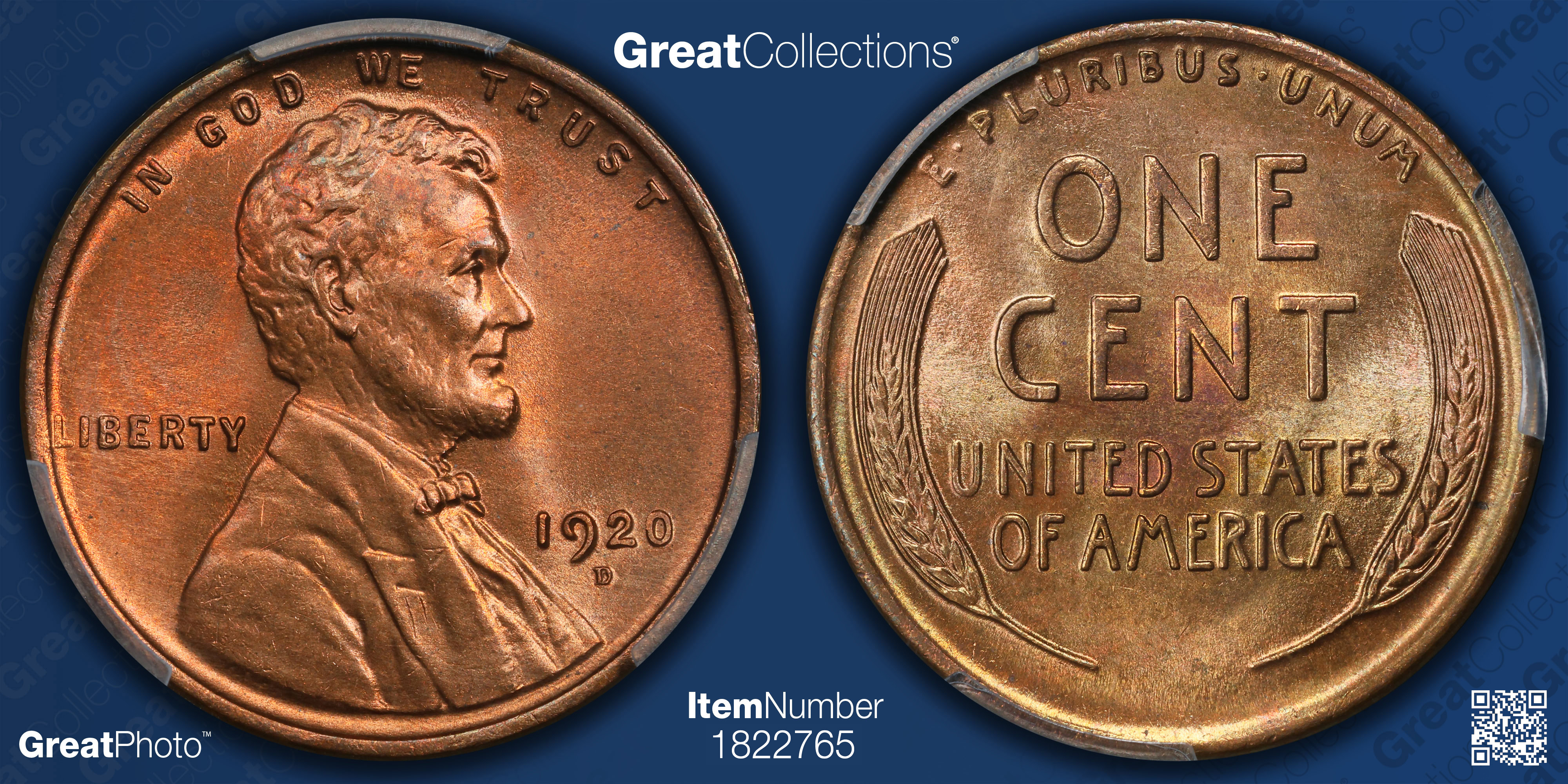 1920-D Lincoln Cent PCGS MS-66 RD (CAC Green) (Jerald L. Martin ...