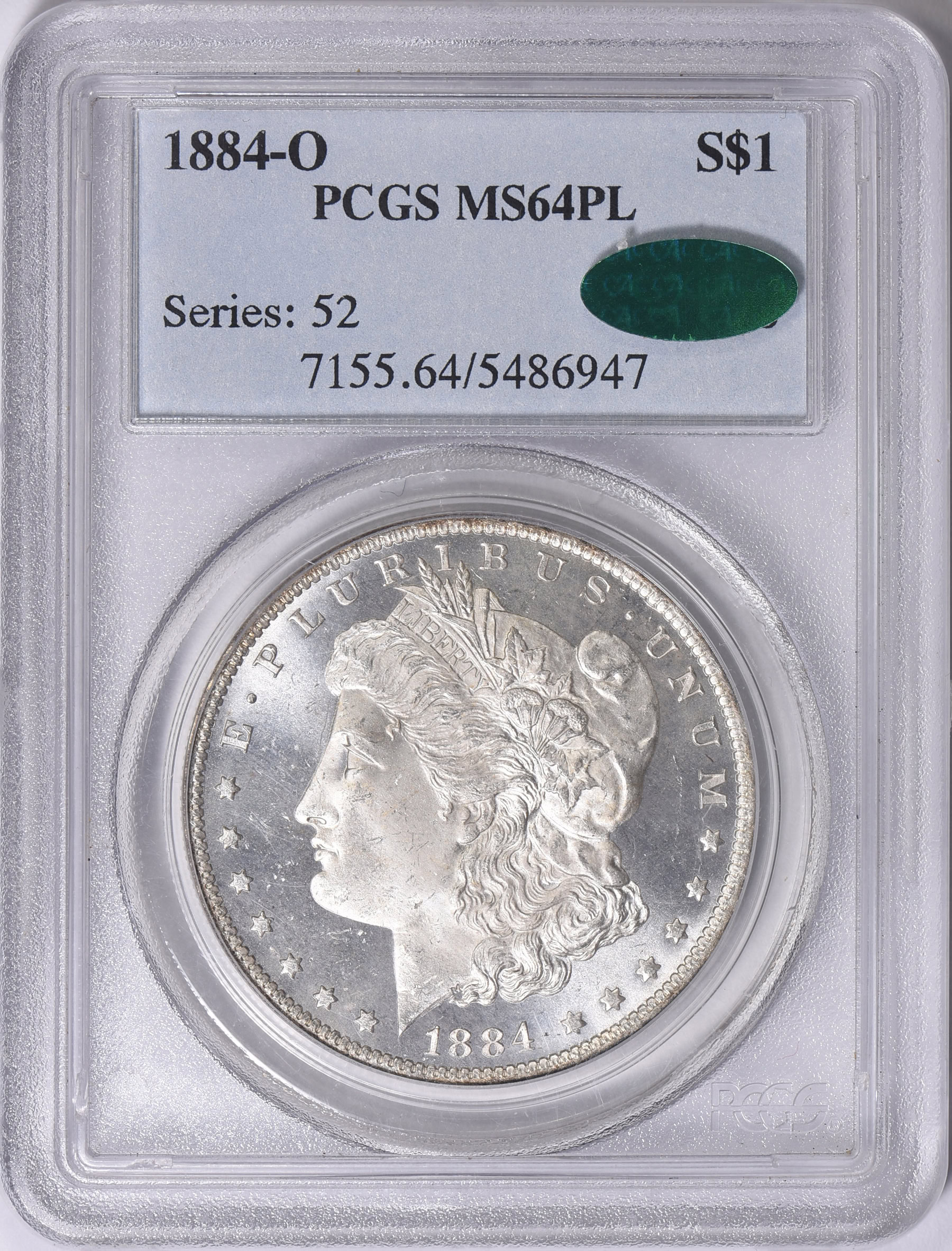 1884-O Morgan Silver Dollar PCGS MS-64 PL (CAC Green) (Item 1822782) | GreatCollections Coin ...