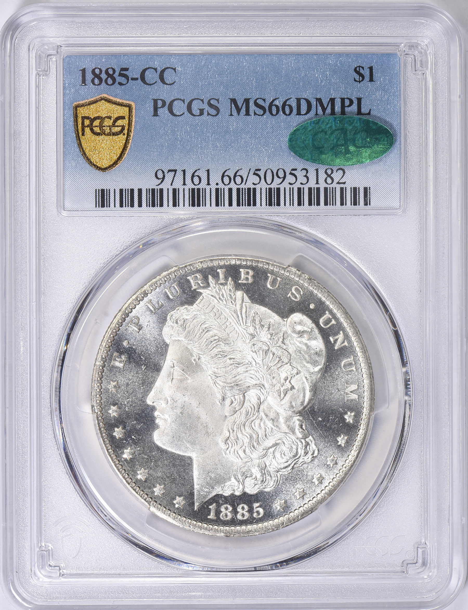 1885-CC Morgan Silver Dollar PCGS MS-66 DMPL (CAC Green) (Item 1822790) | GreatCollections Coin ...