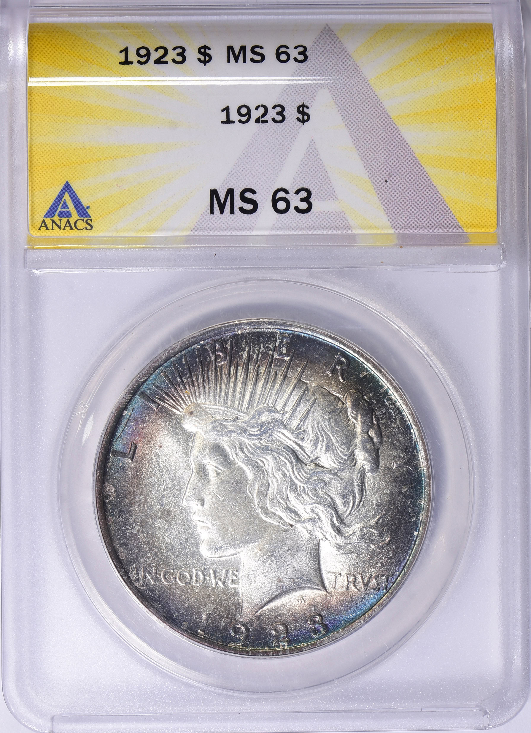 1923 Peace Silver Dollar ANACS MS-63 (Toned) (Item 1822814) | GreatCollections Coin Auctions