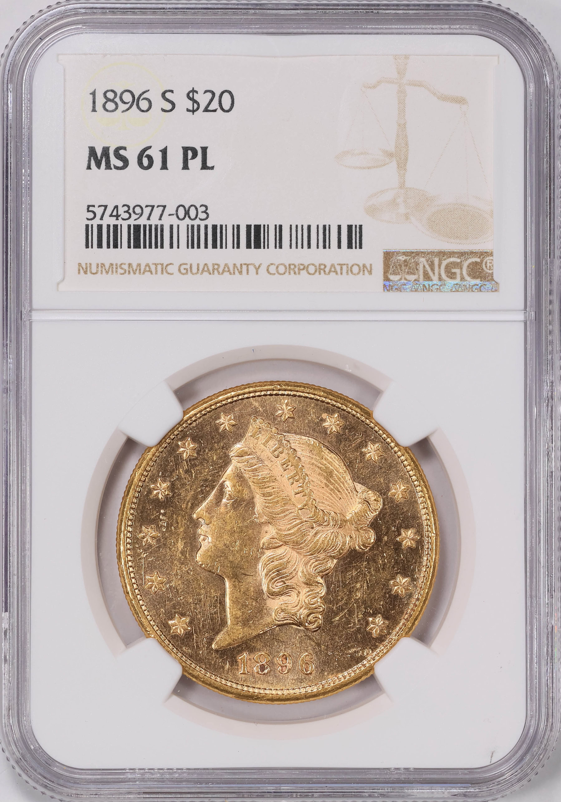 1896-S Liberty Gold Double Eagle NGC MS-61 PL (Item 1822831) | GreatCollections Coin Auctions