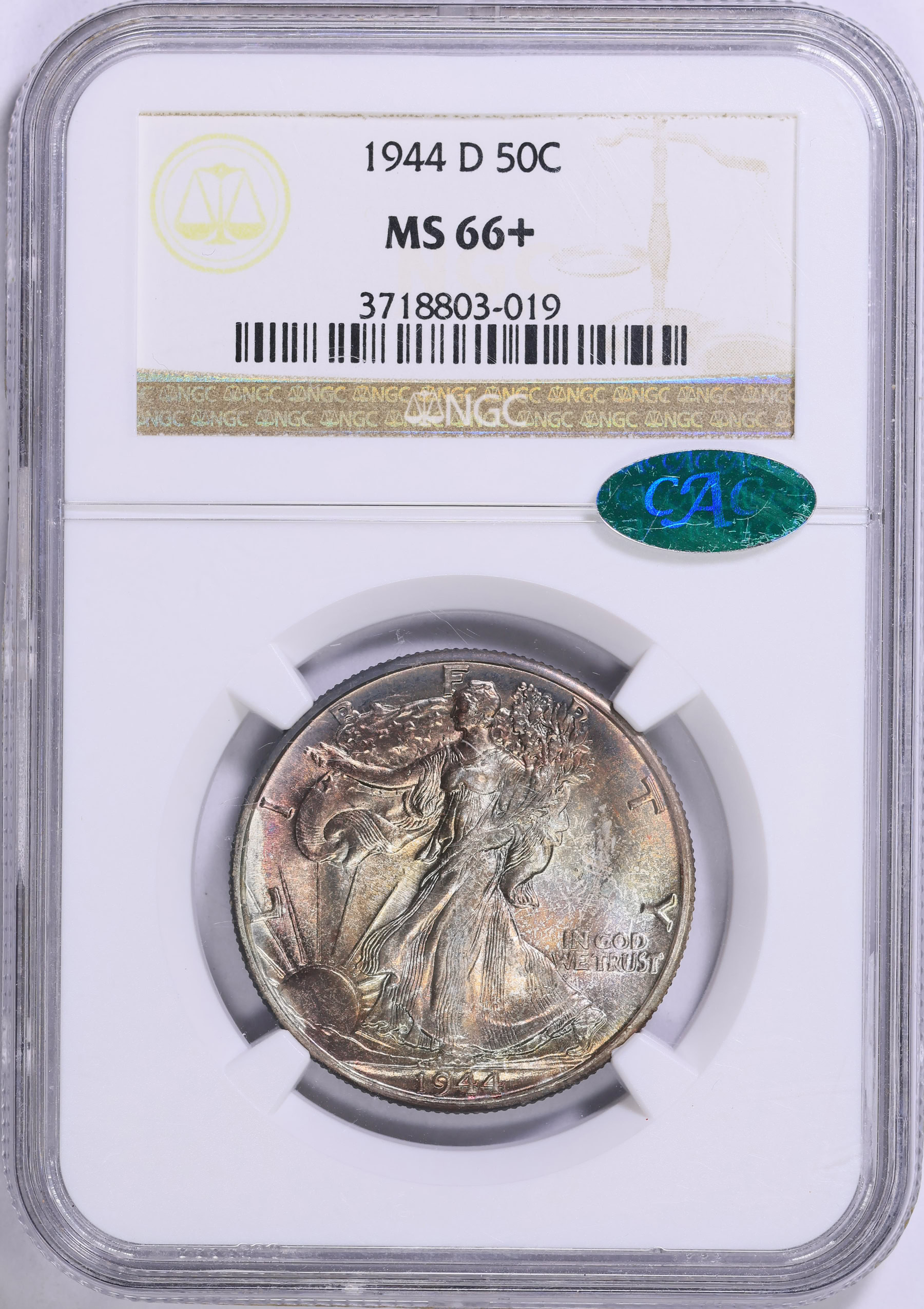 1944-D Walking Liberty Half Dollar NGC MS-66+ (CAC Green) (Toned) (Item 1822958 ...