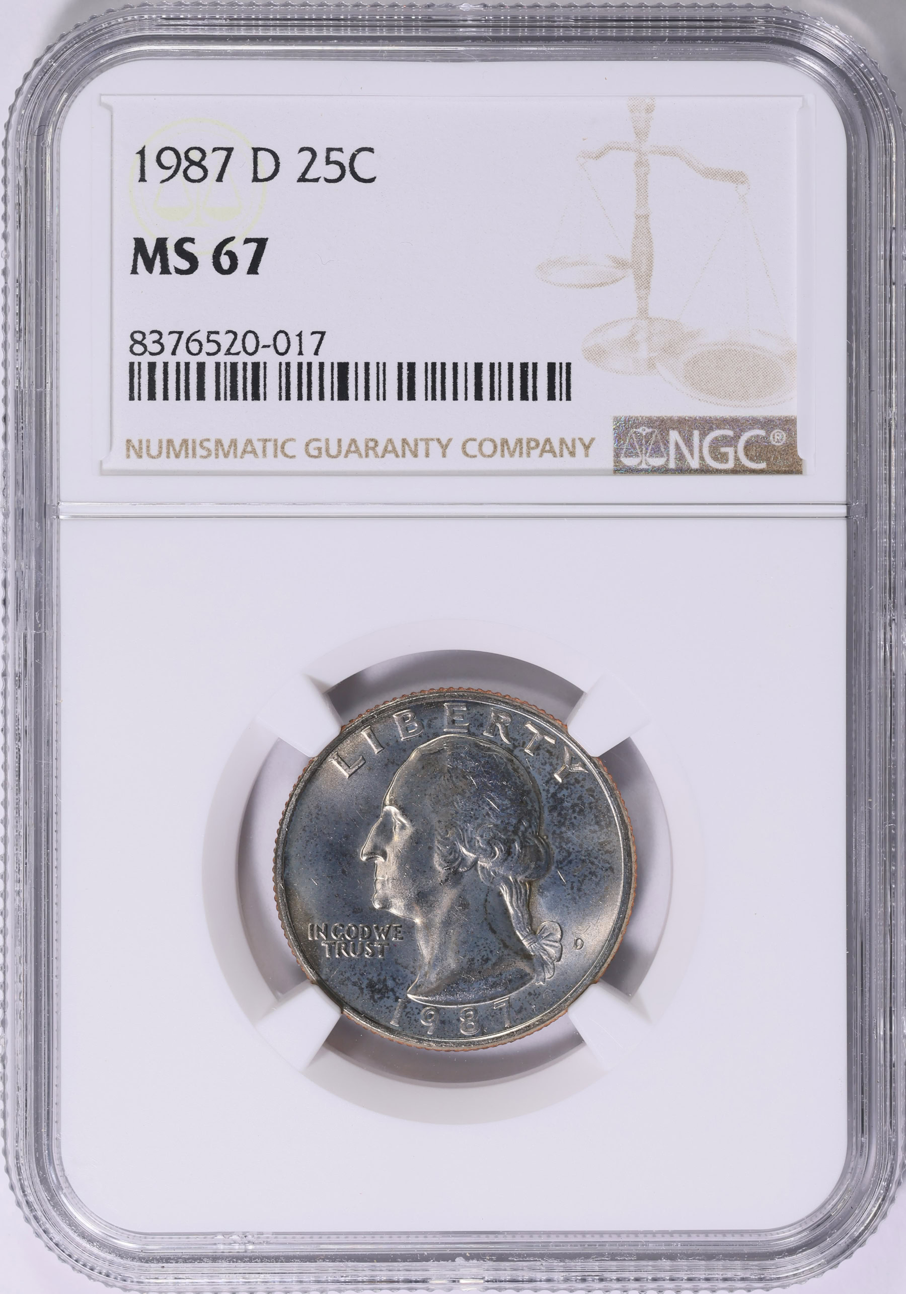 1987-D Washington Quarter NGC MS-67 (Item 1822986) | GreatCollections ...