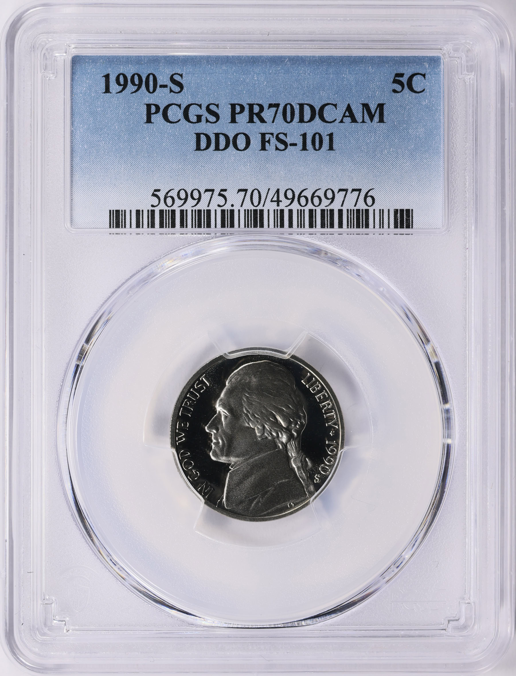1990-S Jefferson Nickel Doubled Die Obverse FS-101 PCGS Proof-70 DCAM ...
