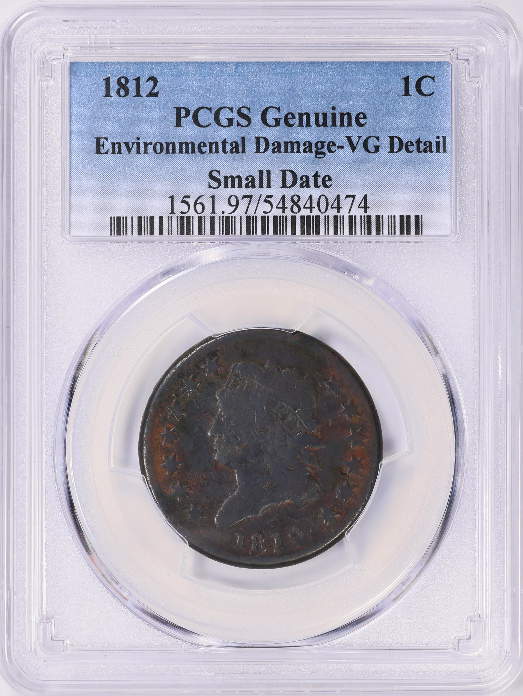 1812 Classic Cent Small Date PCGS Genuine VG Details (Item 1823057 ...