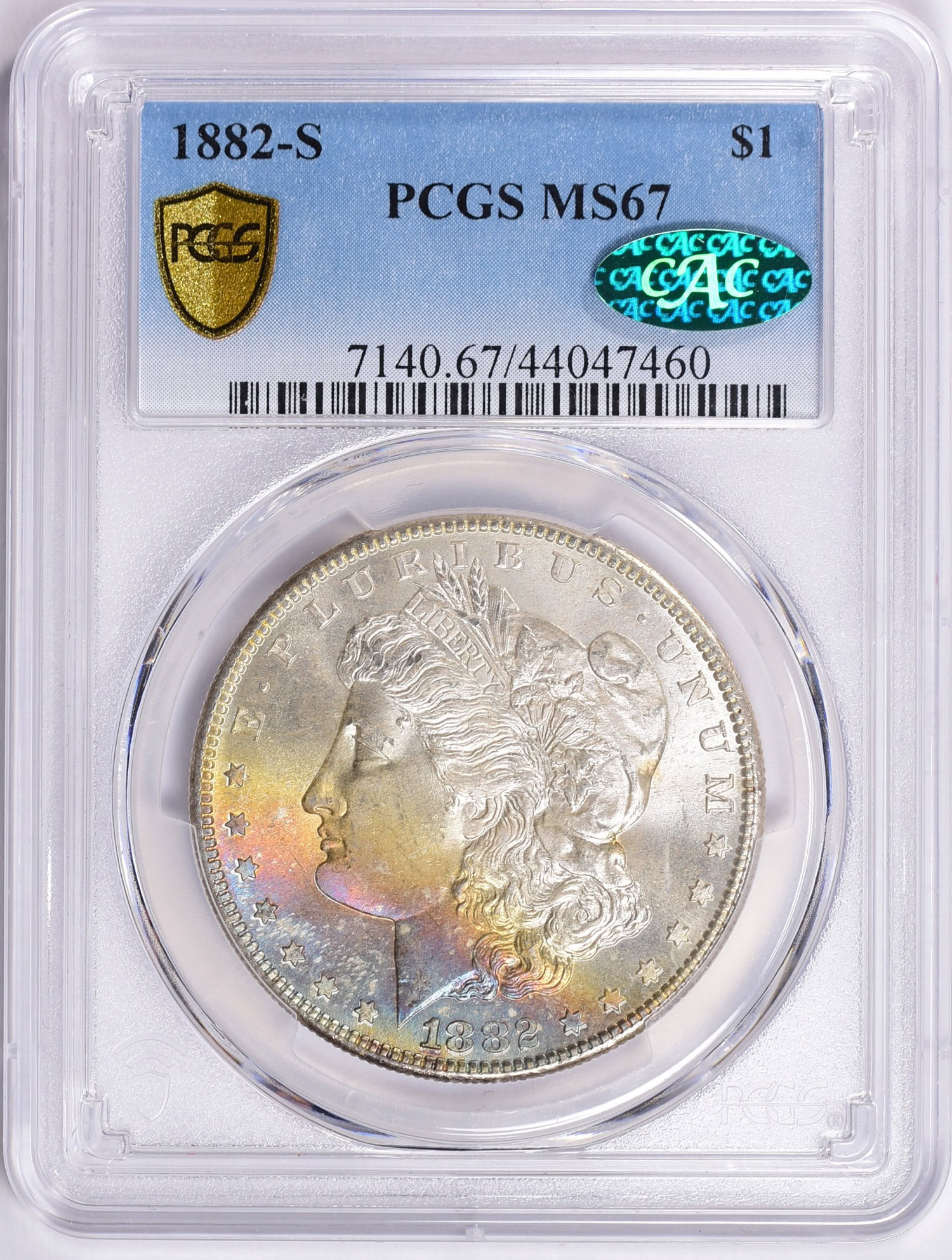 1882-S Morgan Silver Dollar PCGS MS-67 (CAC Green) (Toned) (Item 1823137) | GreatCollections ...