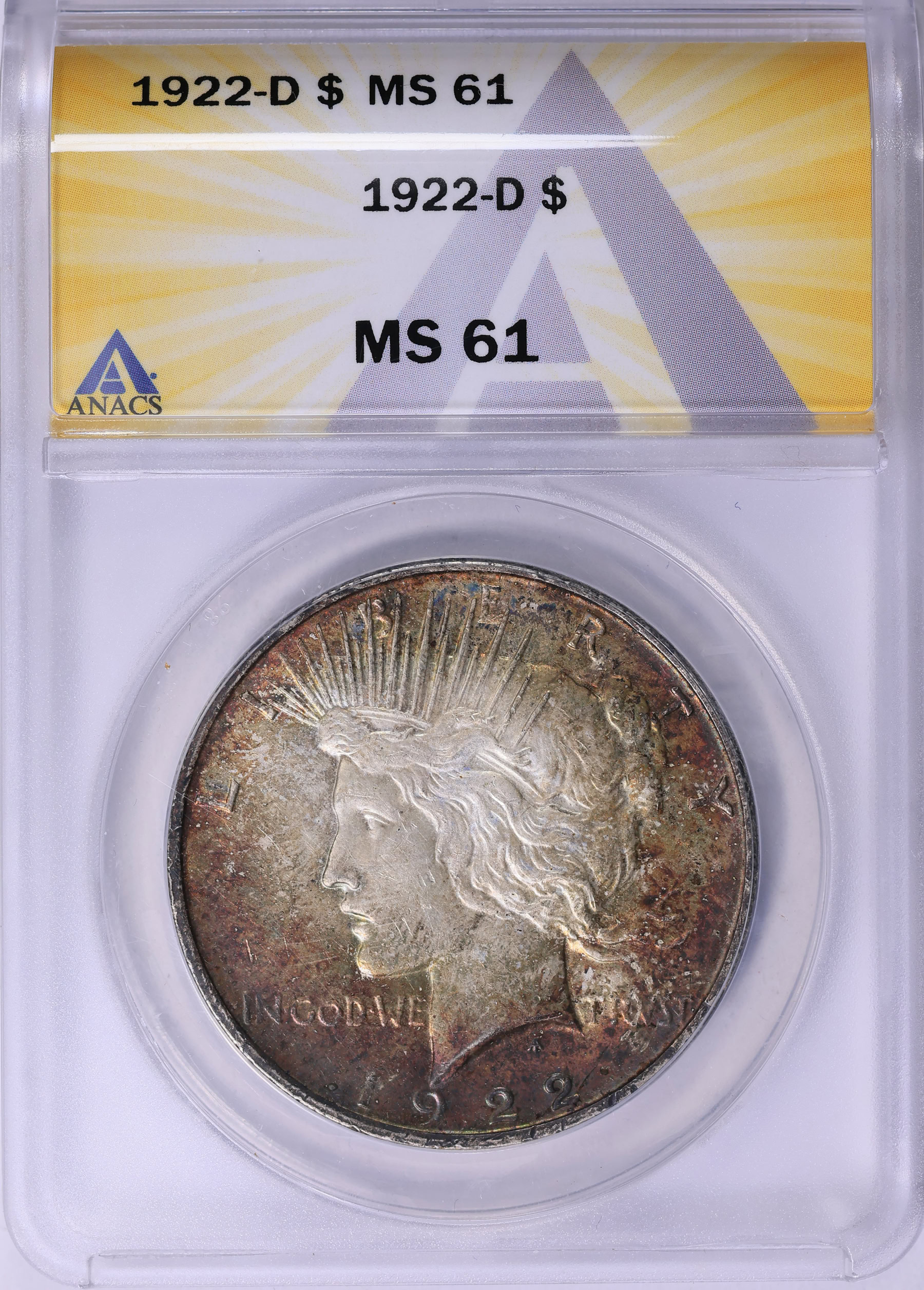 1922-D Peace Silver Dollar ANACS MS-61 (Toned) (Item 1823142) | GreatCollections Coin Auctions