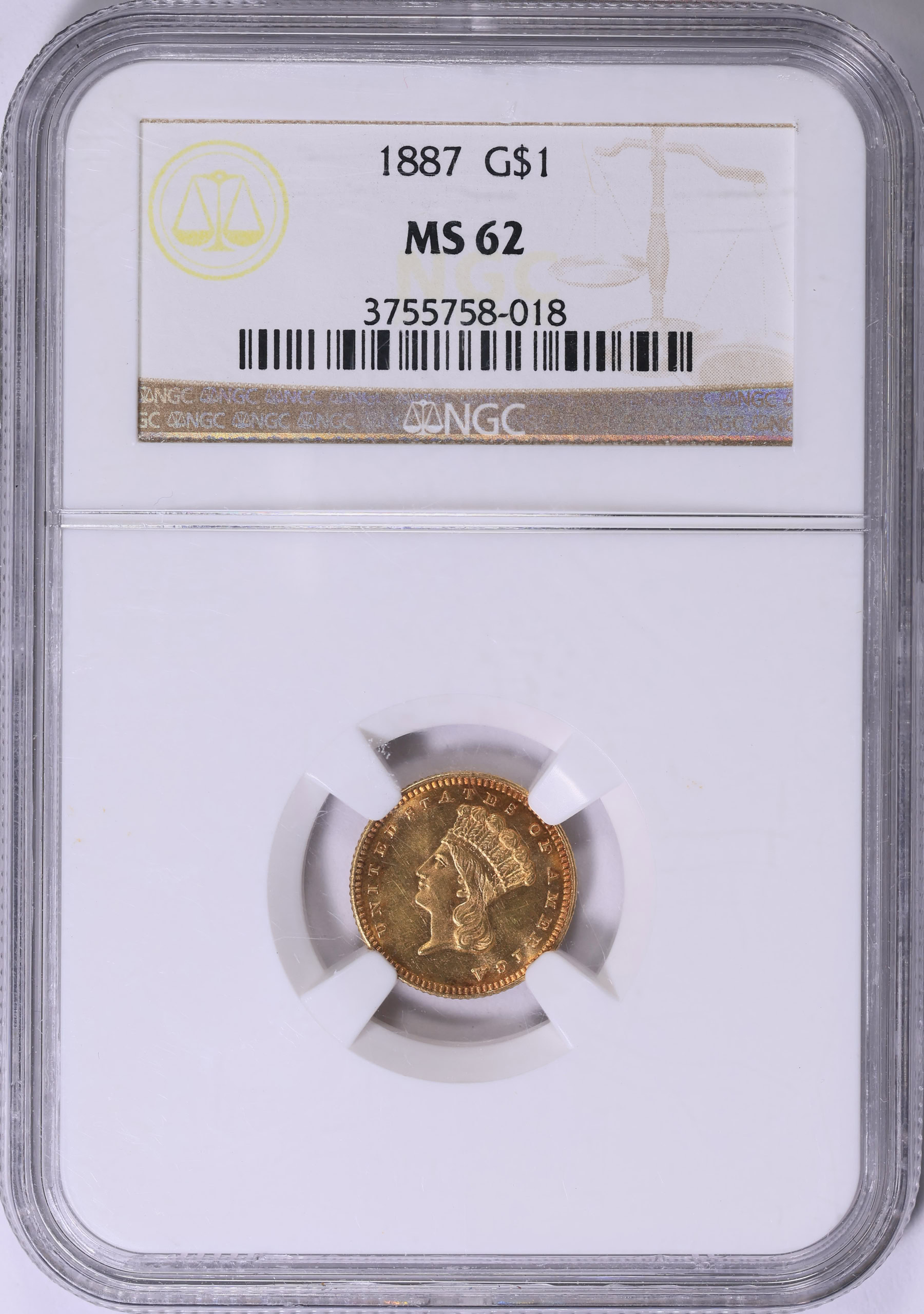 1887 Indian Princess Gold Dollar NGC MS-62 (Item 1823177) | GreatCollections Coin Auctions