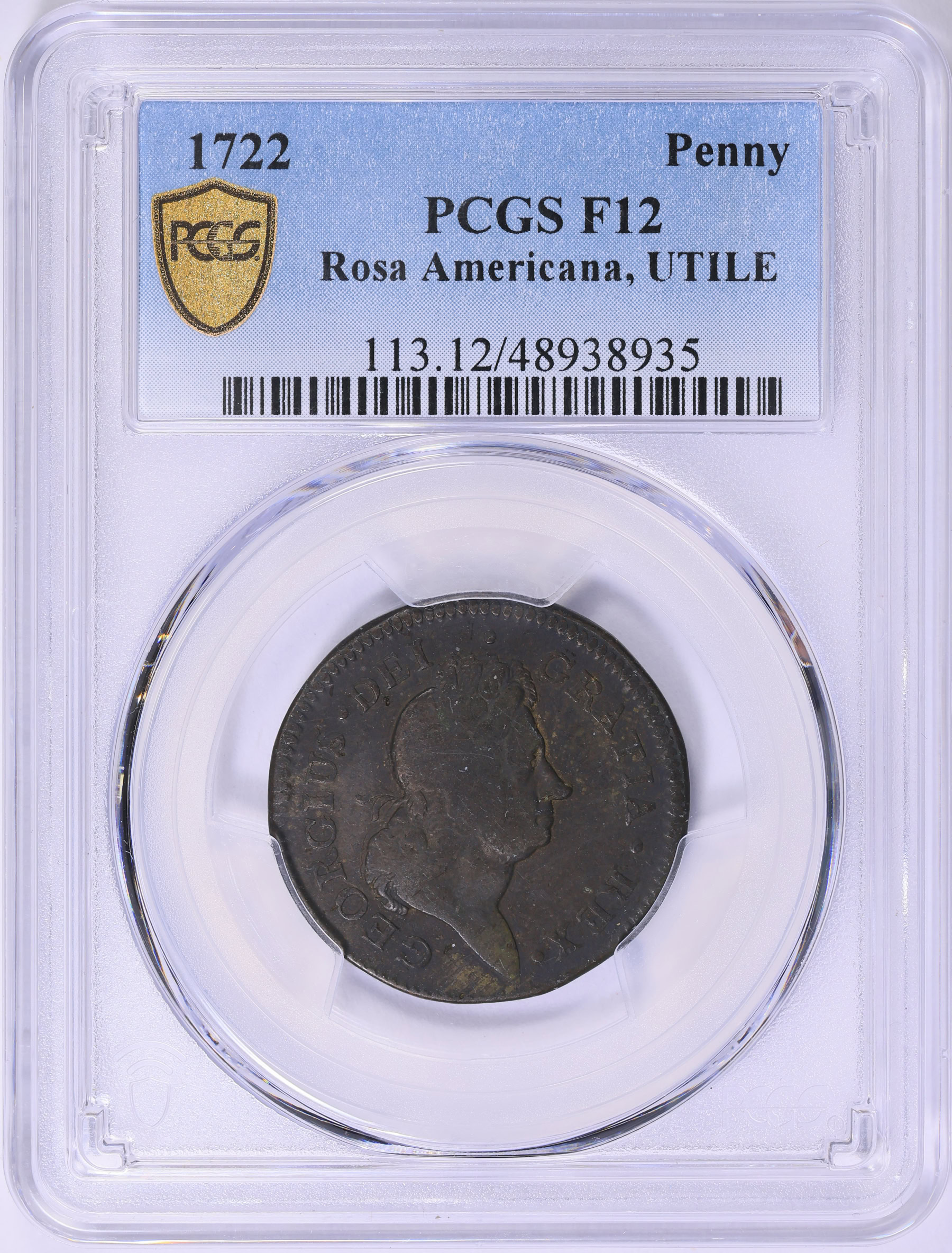 1722 Rosa Americana Penny UTILEDULC PCGS F-12 (Item 1823211 ...