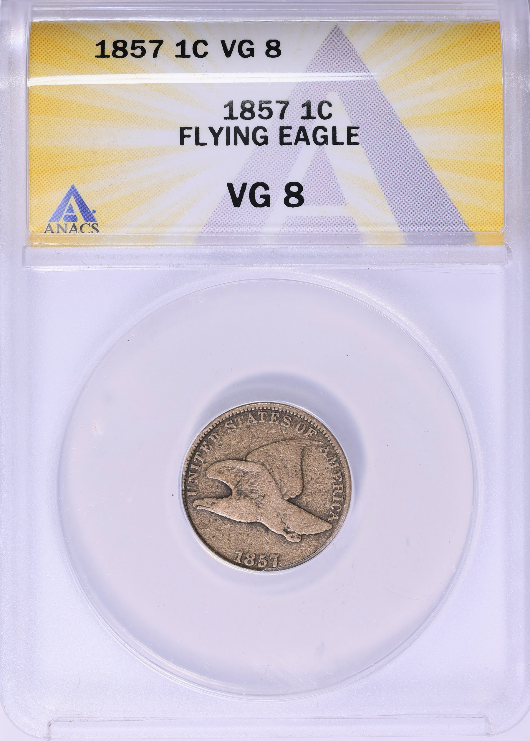 1857 Flying Eagle Cent ANACS VG-08 (Item 1823213) | GreatCollections Coin Auctions