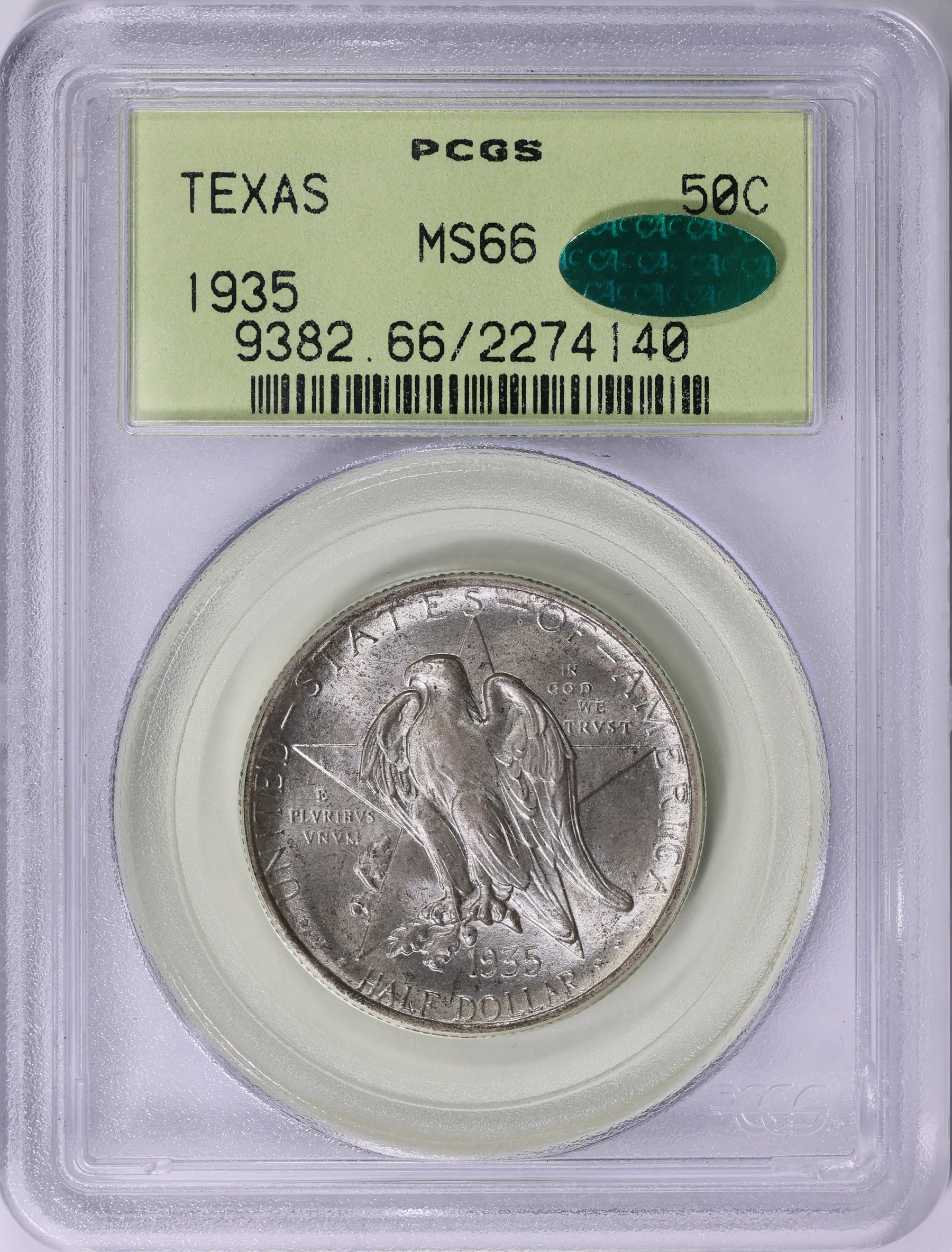 1935 Texas Centennial Half Dollar PCGS MS-66 (CAC Green) OGH (Item 1823272) | GreatCollections ...