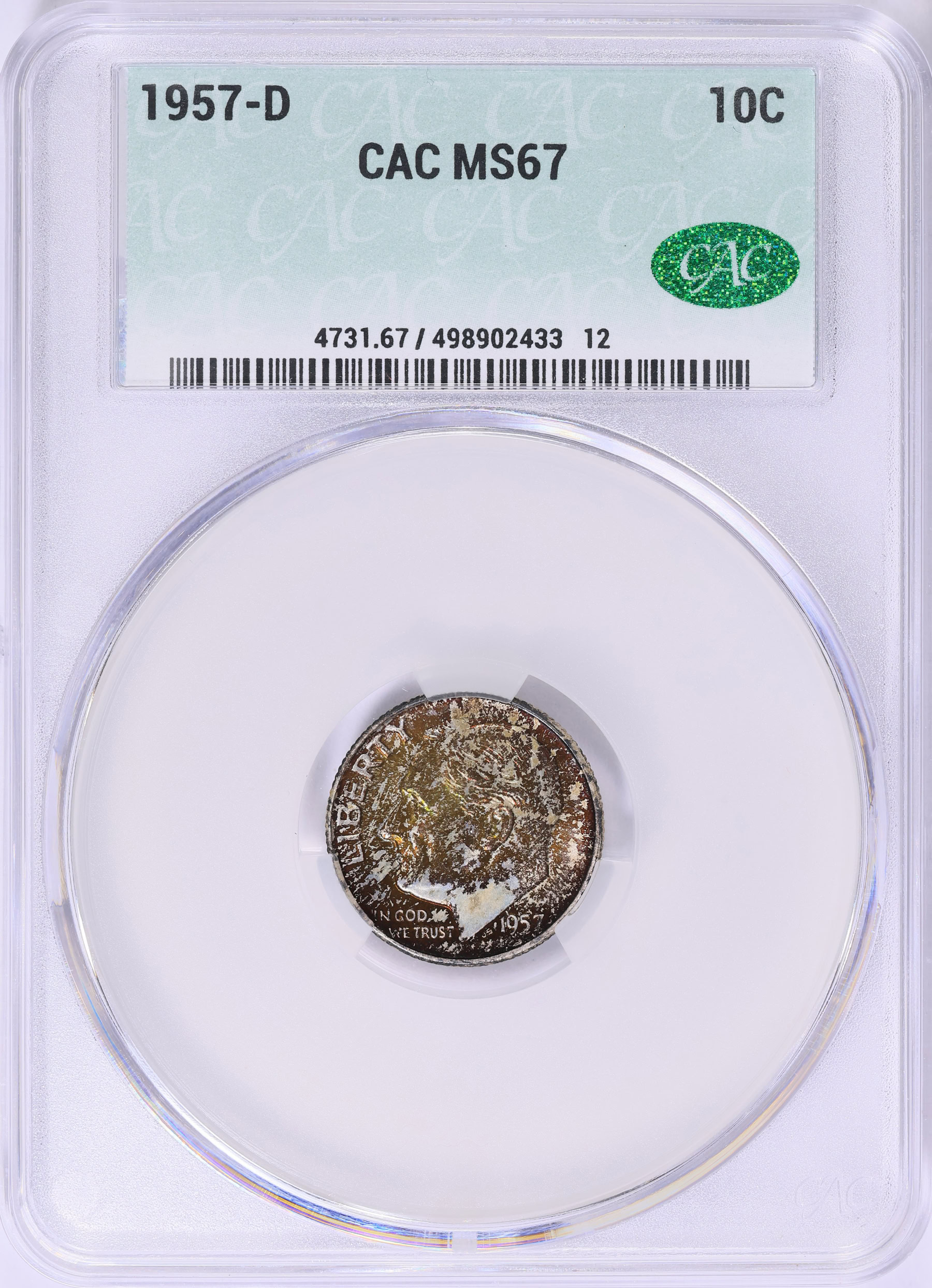 1957-D Roosevelt Dime CACG MS-67 (Toned) (Item 1823317 ...