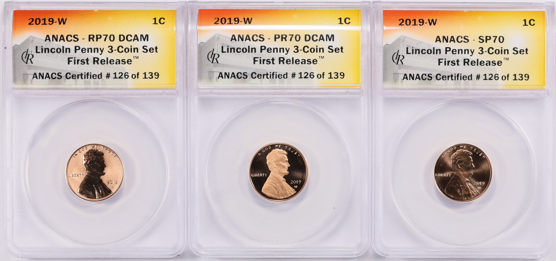 2019-W Lincoln Cent Shield 3-Coin Set Including Reverse Proof First ...