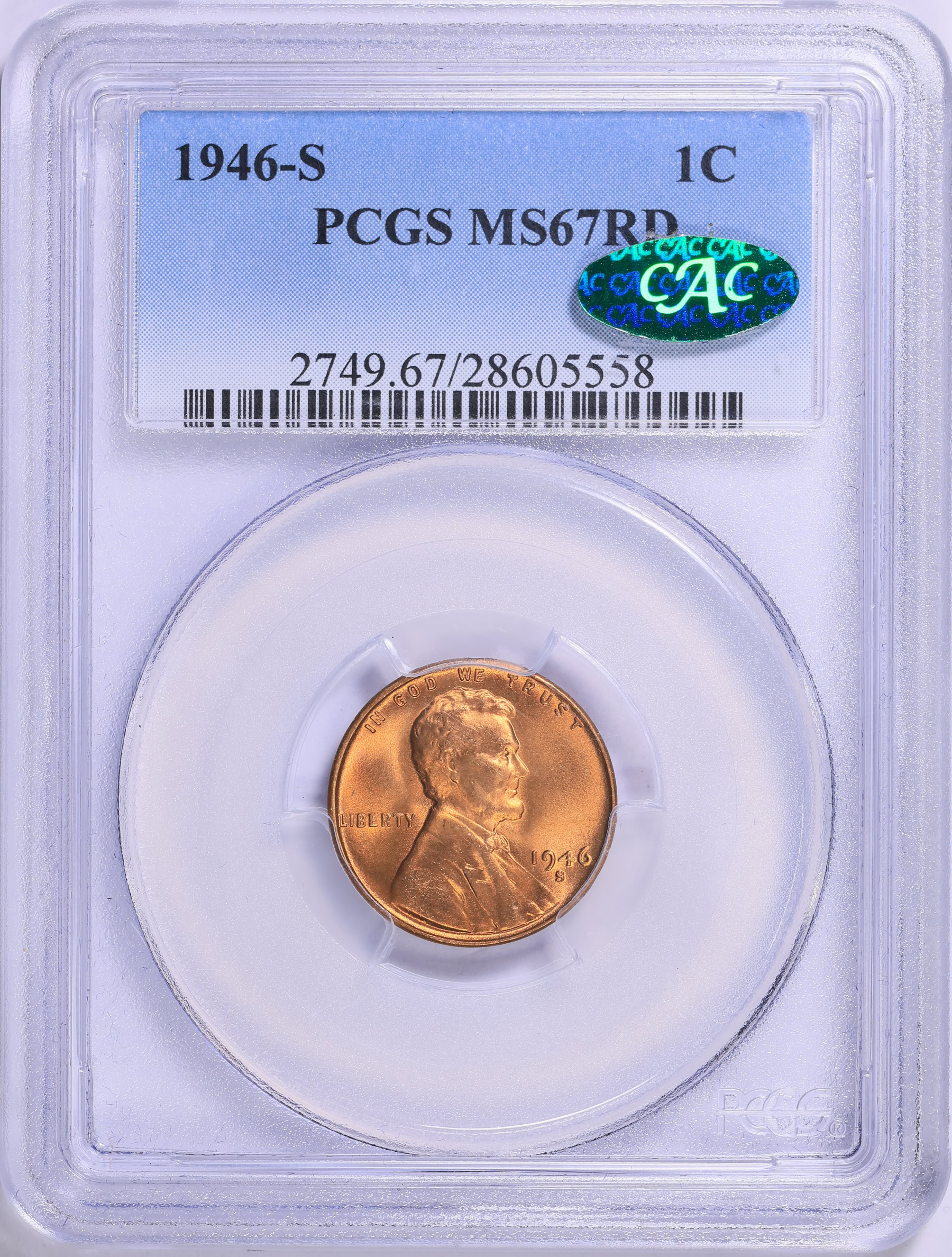 1946-S Lincoln Cent PCGS MS-67 RD (CAC Green) (Item 1823444) | GreatCollections Coin Auctions