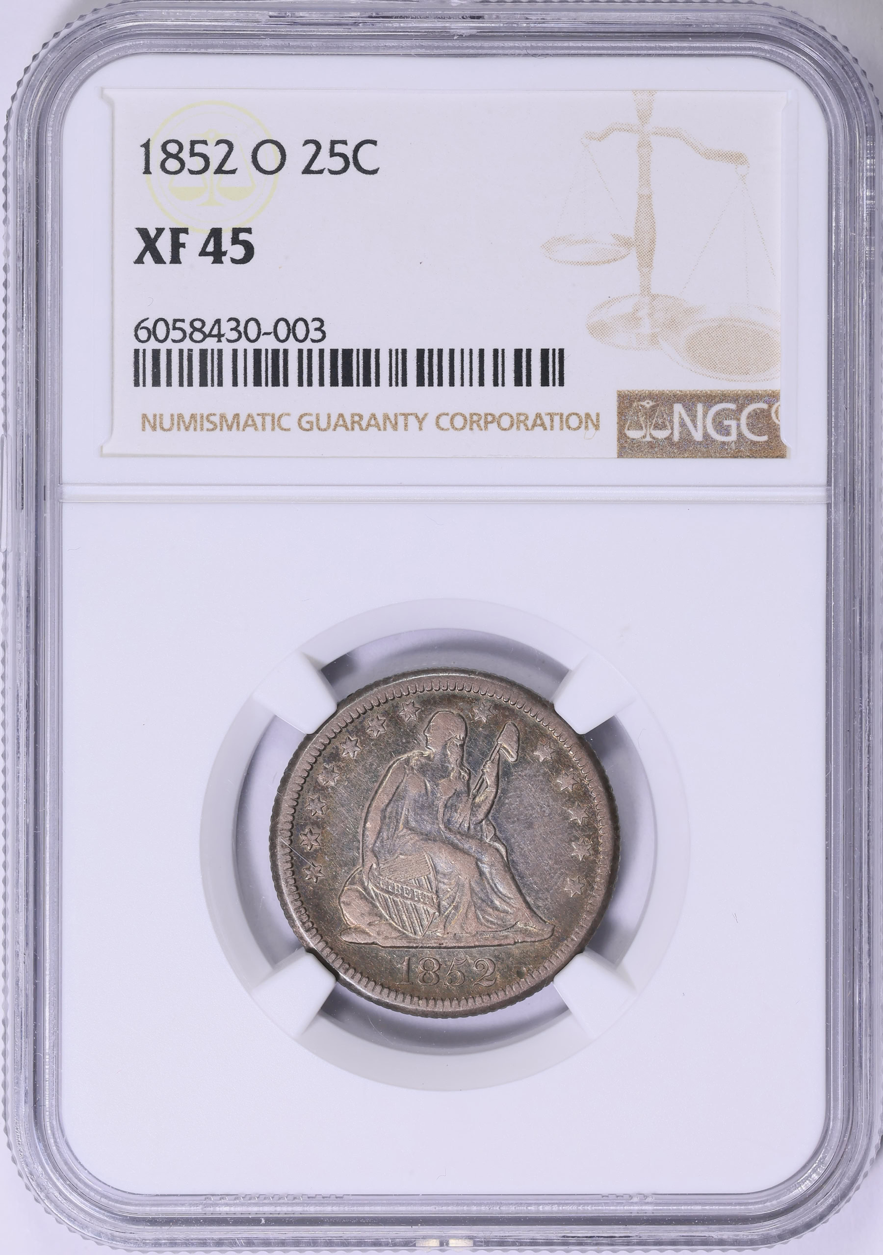 1852-O Seated Liberty Quarter NGC XF-45 (Toned) (Item 1823484) | GreatCollections Coin Auctions