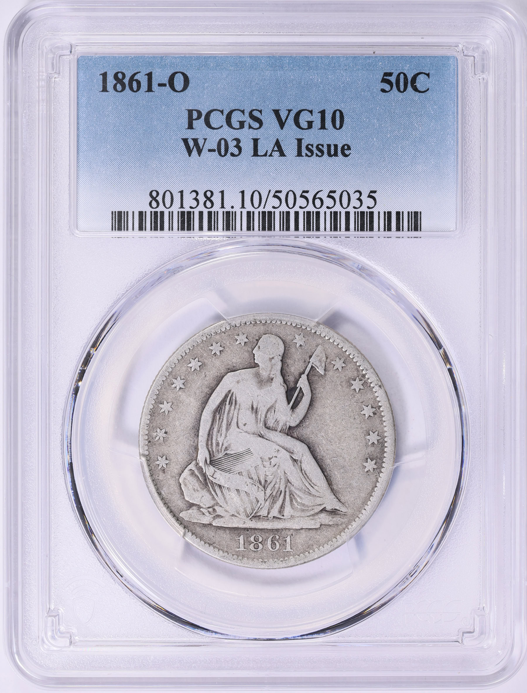 1861-O Seated Liberty Half Dollar Louisiana Issue W-03 PCGS VG-10 (Item 1823493 ...