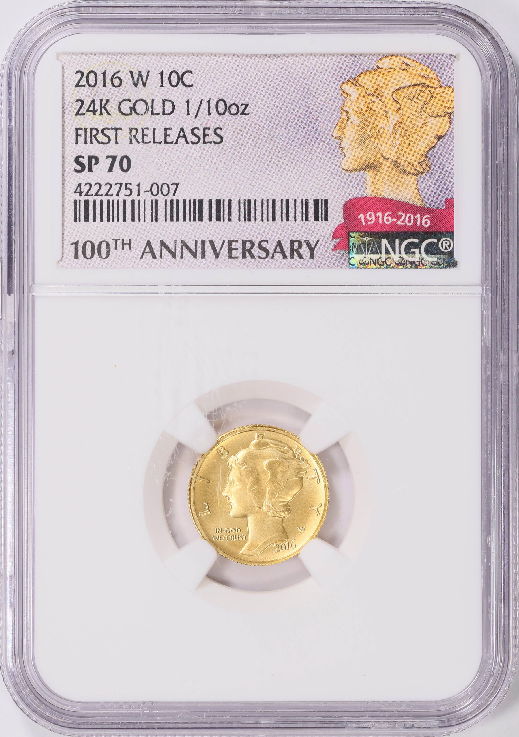 2016-W Mercury Dime 100th Anniversary Gold First Releases NGC SP-70 ...
