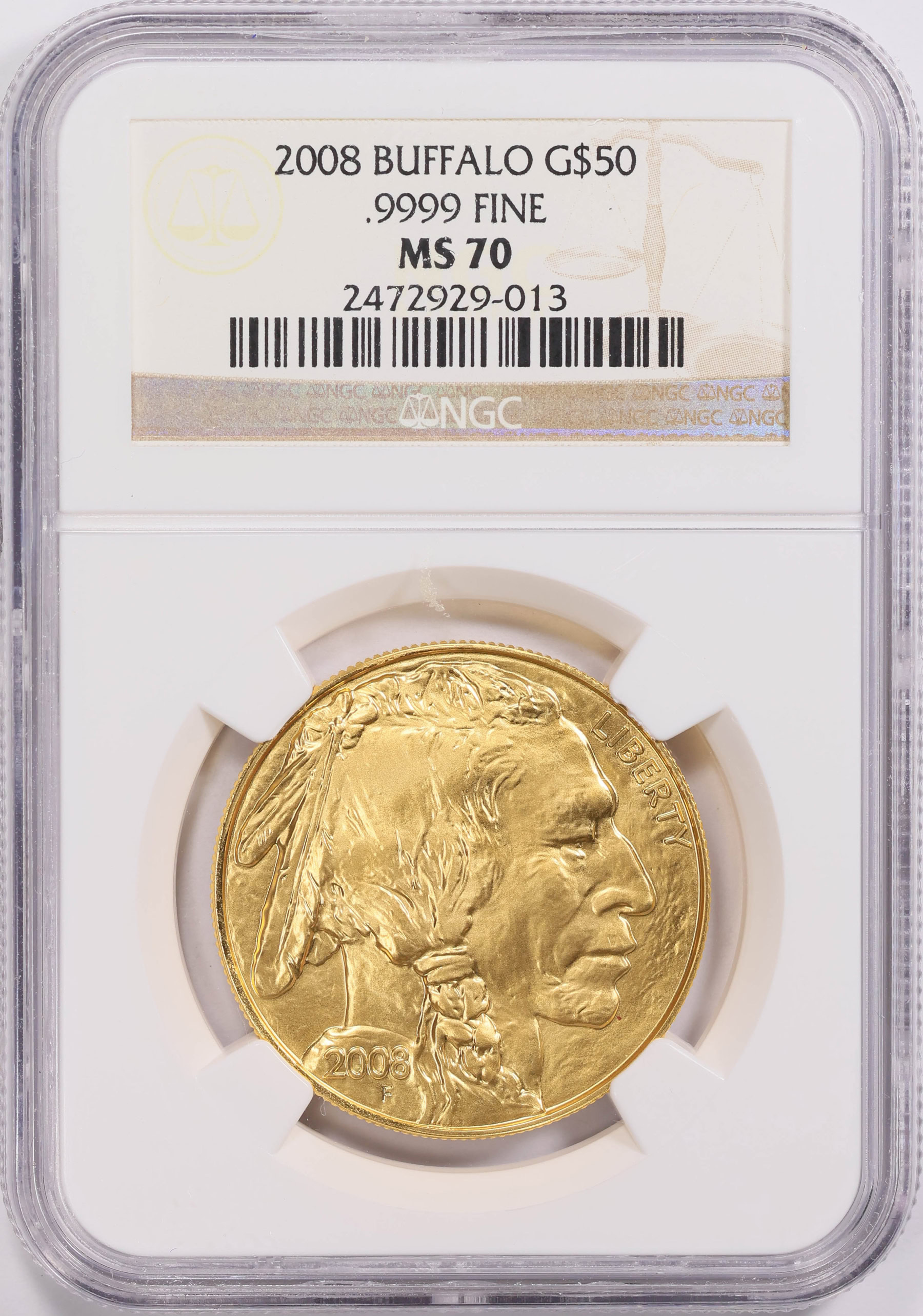 2008 $50 One-Ounce Gold American Buffalo NGC MS-70 (Item 1823502) | GreatCollections Coin Auctions