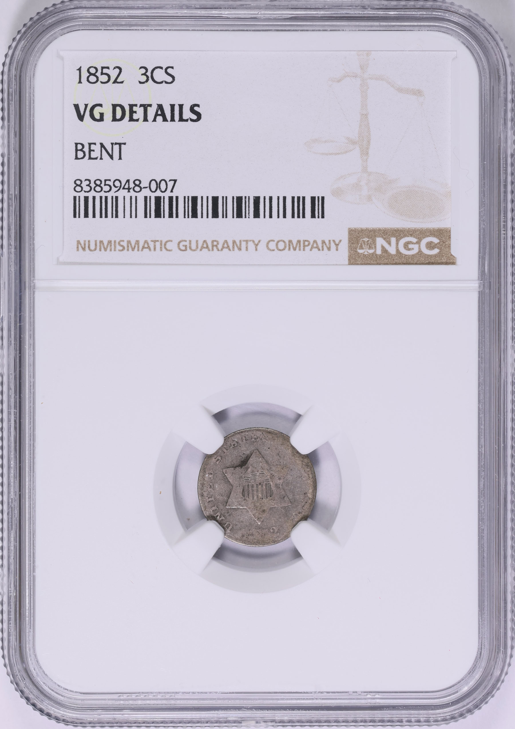 1852 Silver Three-Cent Piece NGC VG Details (Item 1823504 ...