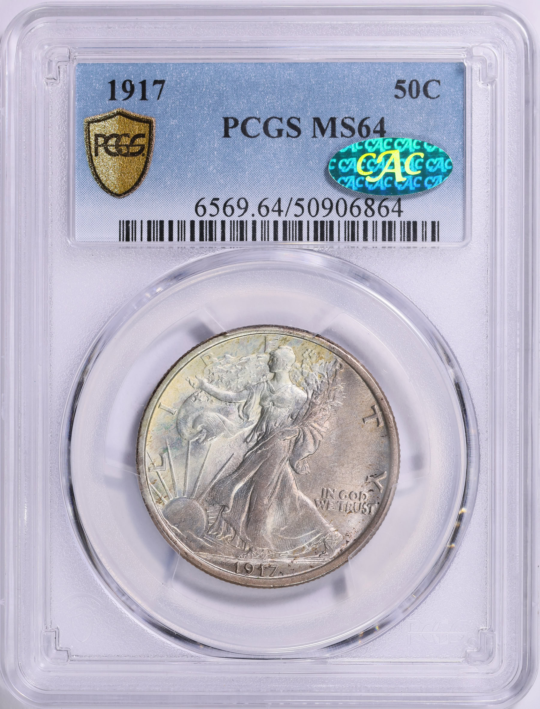 1917 Walking Liberty Half Dollar PCGS MS-64 (CAC Green) (Toned) (Item 1823517 ...