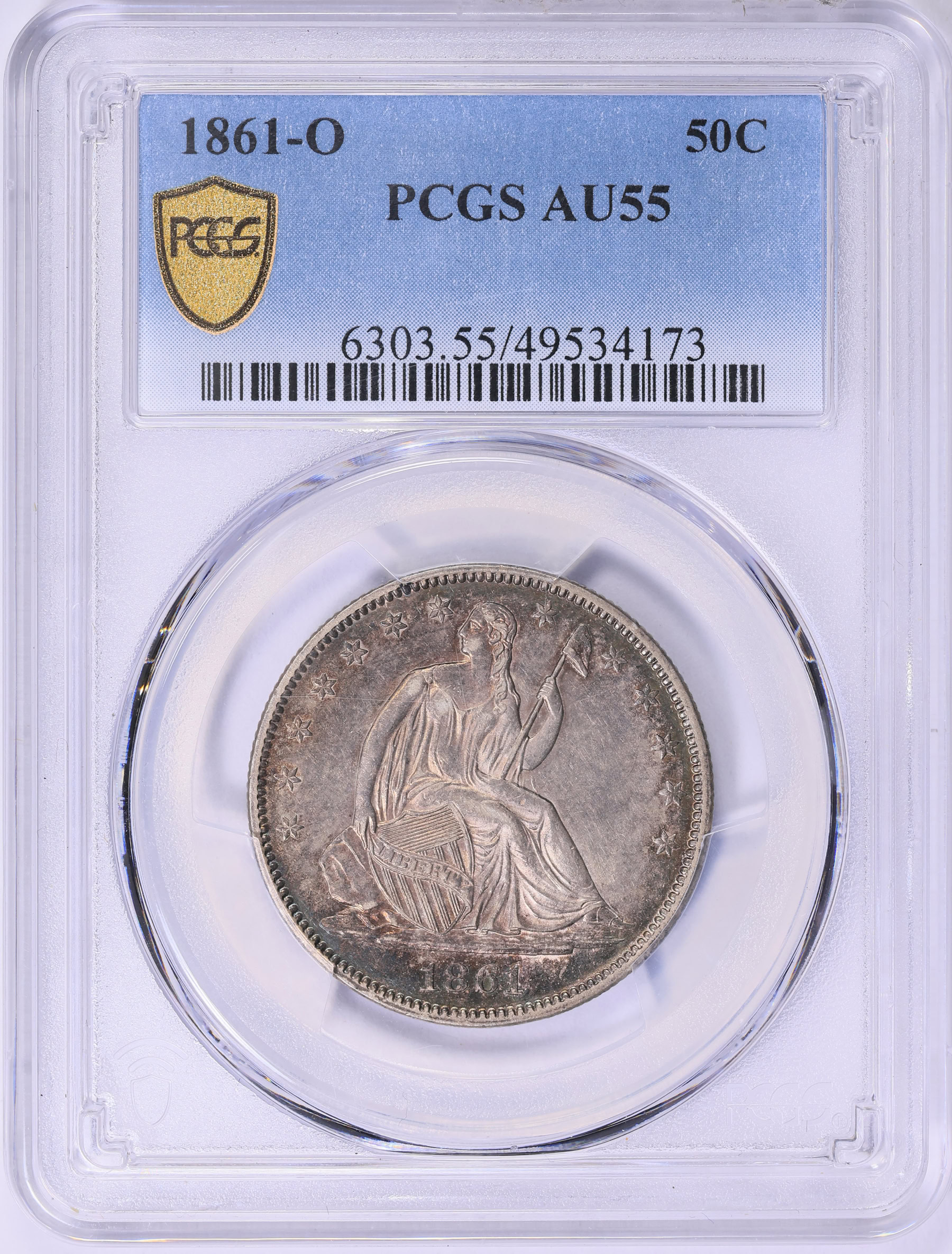 1861-O Seated Liberty Half Dollar PCGS AU-55 (Toned) (Item 1823524) | GreatCollections Coin Auctions