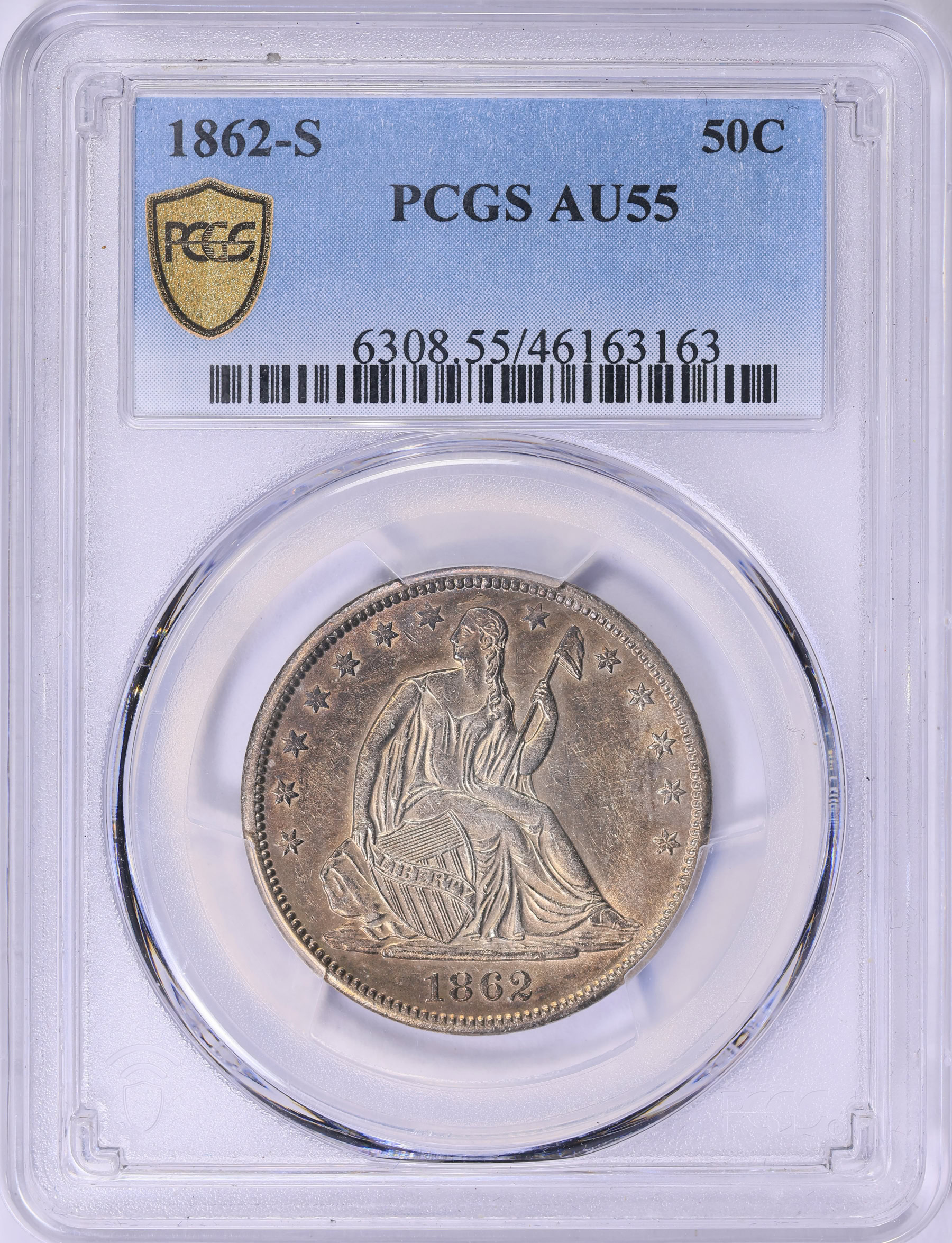 1862-S Seated Liberty Half Dollar PCGS AU-55 (Toned) (Item 1823525) | GreatCollections Coin Auctions