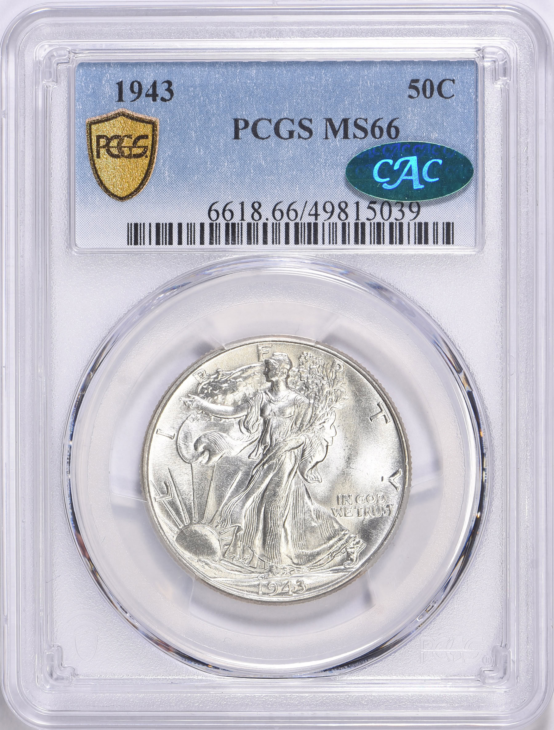 1943 Walking Liberty Half Dollar PCGS MS-66 (CAC Green) (Item 1823536) | GreatCollections Coin ...