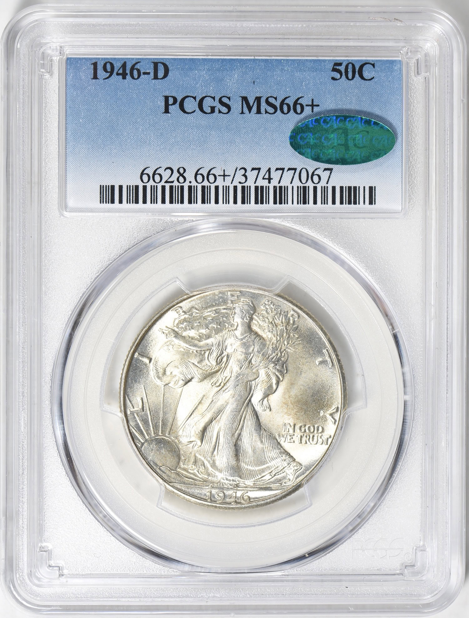 1946-D Walking Liberty Half Dollar PCGS MS-66+ (CAC Green) (Item 1823540) | GreatCollections ...