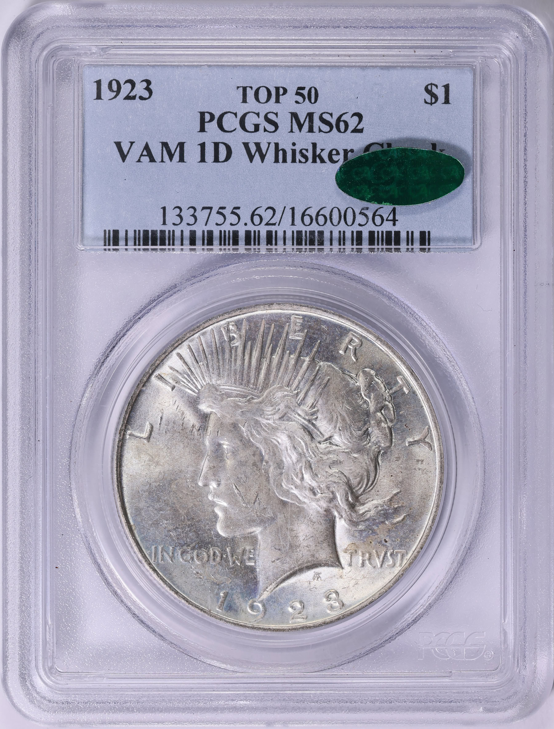 1923 Peace Silver Dollar Whisker Cheek VAM-1D PCGS MS-62 (CAC Green) (Item 1823583 ...