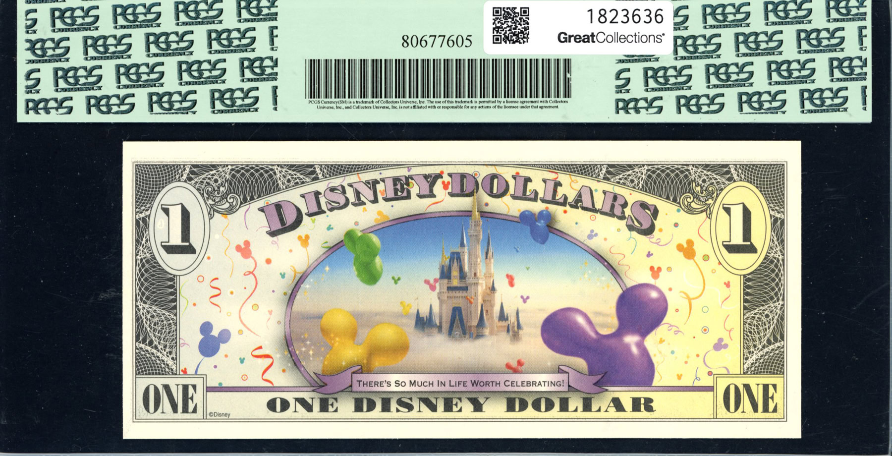 2009 Disney World $1 Disney Dollar Note Mickey & Pluto / Cinderella's ...