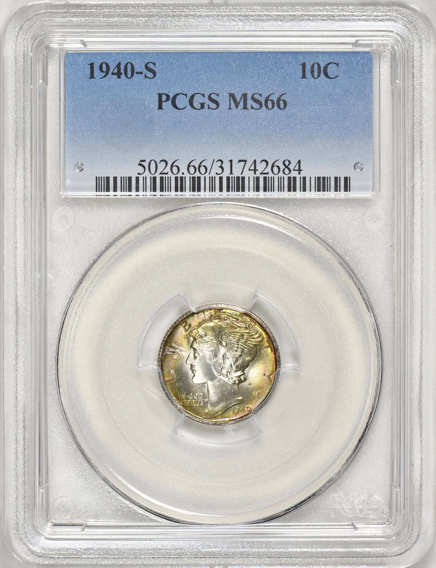 1940-S Mercury Dime PCGS MS-66 (Toned) (Item 1823658) | GreatCollections Coin Auctions