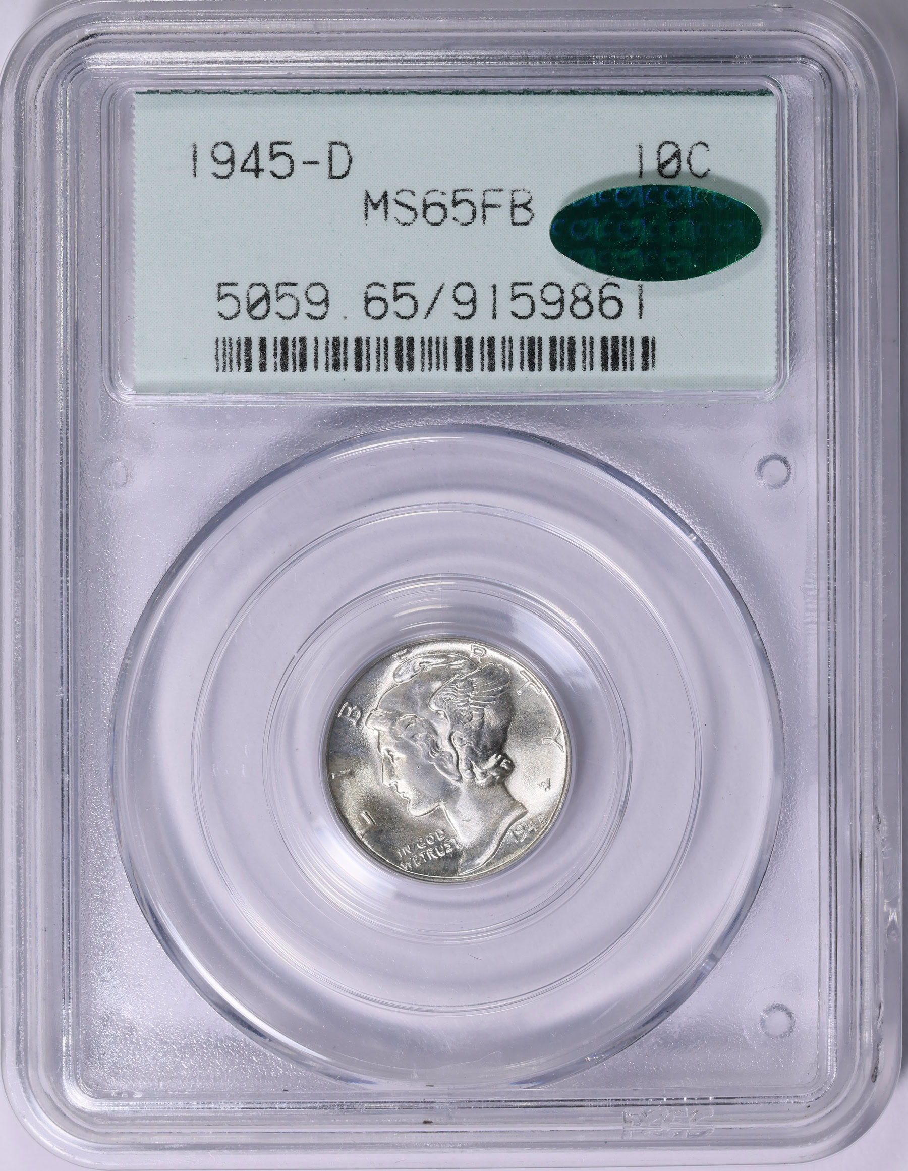 1945-D Mercury Dime PCGS MS-65 FB (CAC Green) OGH (2nd Gen) (Item 1823659) | GreatCollections ...
