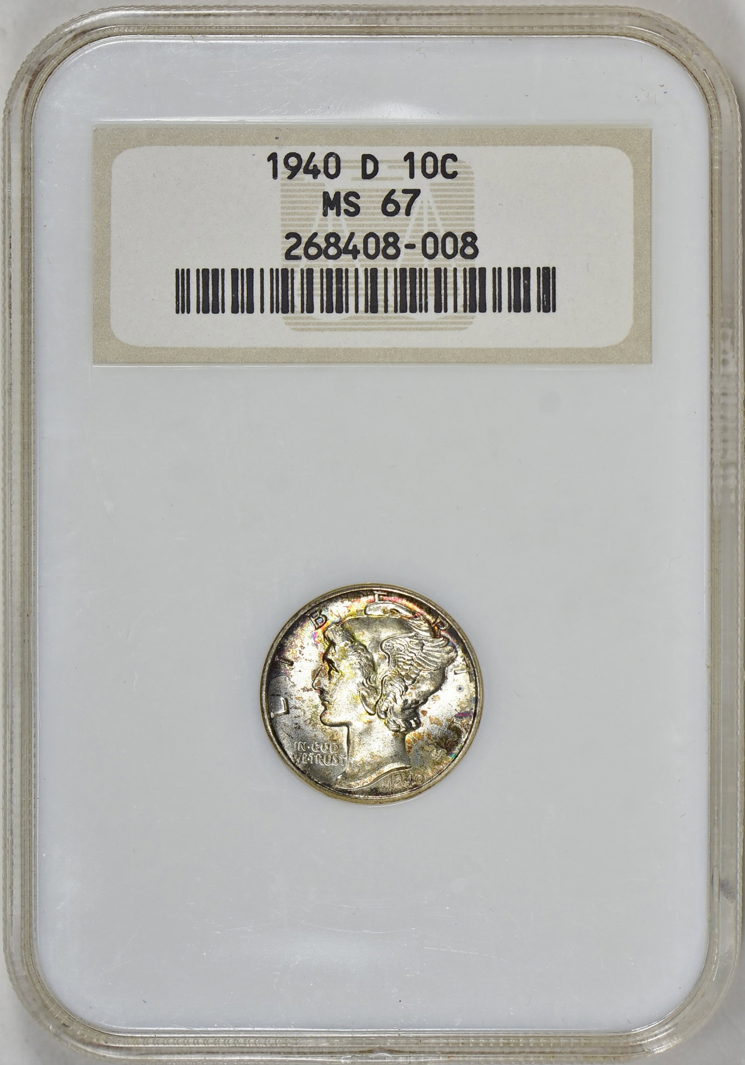 1940-D Mercury Dime NGC MS-67 OH (Toned) (Item 1823672) | GreatCollections Coin Auctions