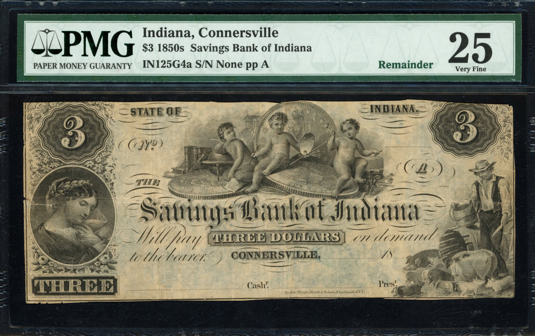 1850's Connersville, Indiana The Savings Bank Of Indiana $3 Remainder ...