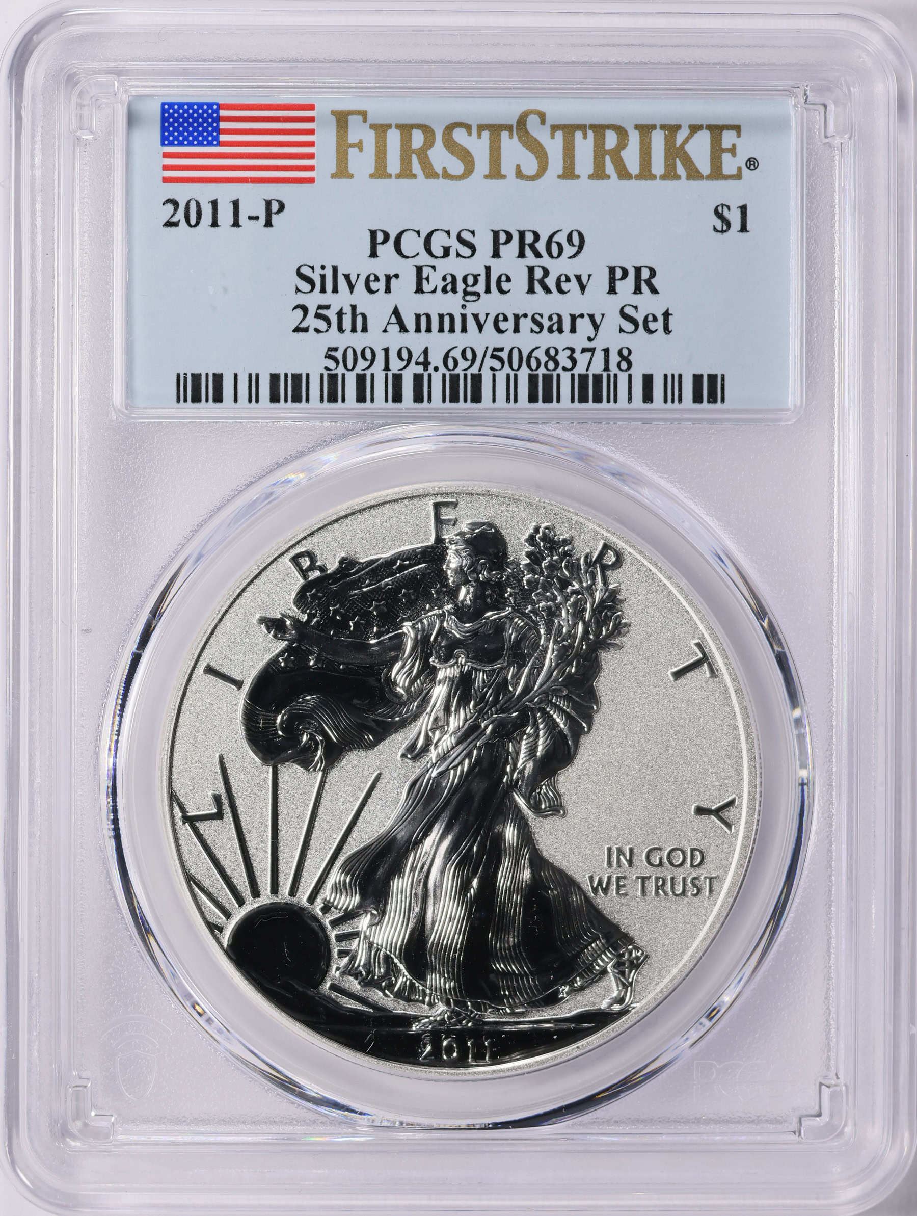 2011-P $1 Silver Eagle Reverse Proof 25th Anniversary First Strike PCGS Proof-69 (Item 1823748 ...