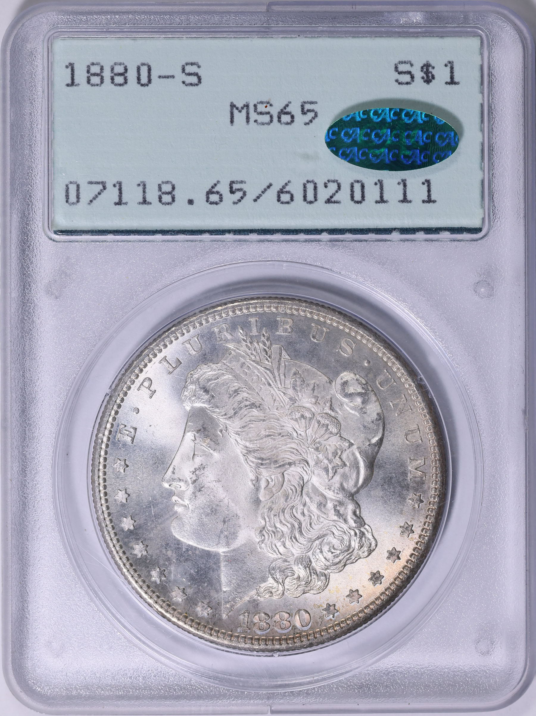 1880-S Morgan Silver Dollar PCGS MS-65 (CAC Green) OGH (1st Gen) (Item 1823783 ...