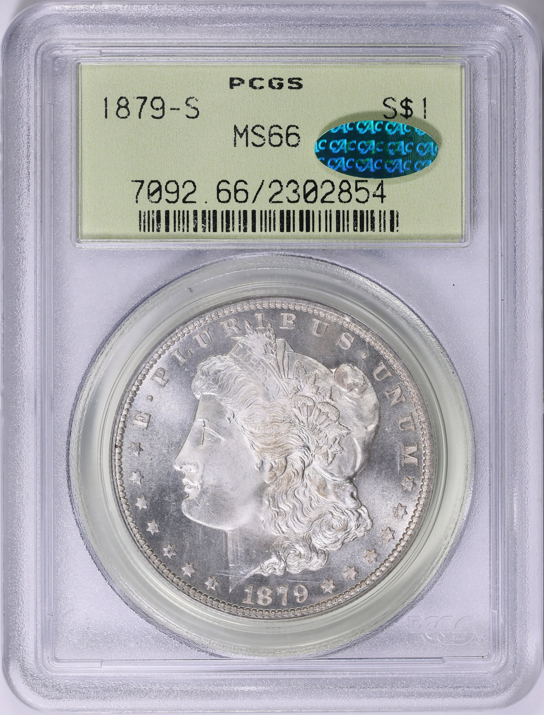 1879-S Morgan Silver Dollar PCGS MS-66 (CAC Green) OGH (Item 1823786) | GreatCollections Coin ...