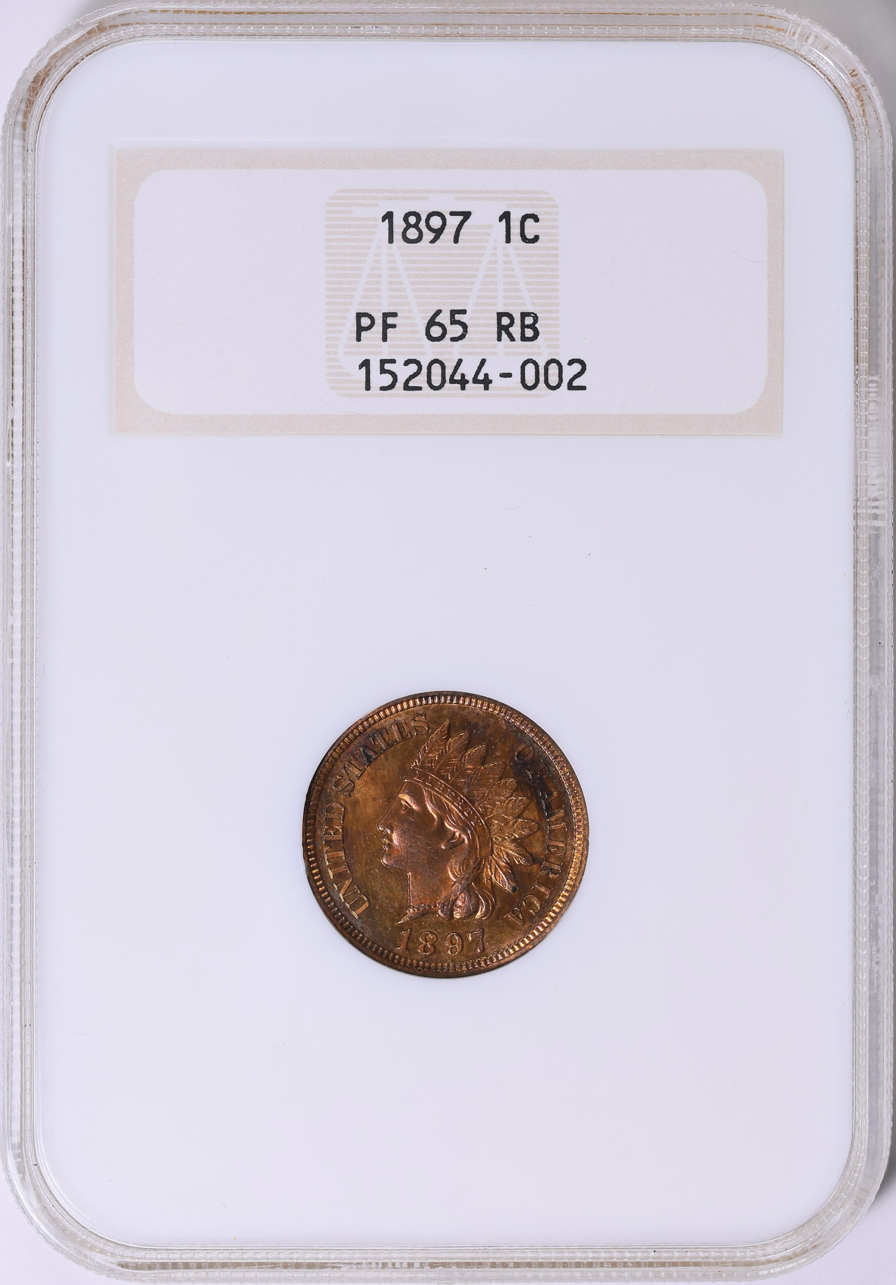 1897 Indian Cent NGC Proof-65 RB OH (Toned) (Item 1823799) | GreatCollections Coin Auctions
