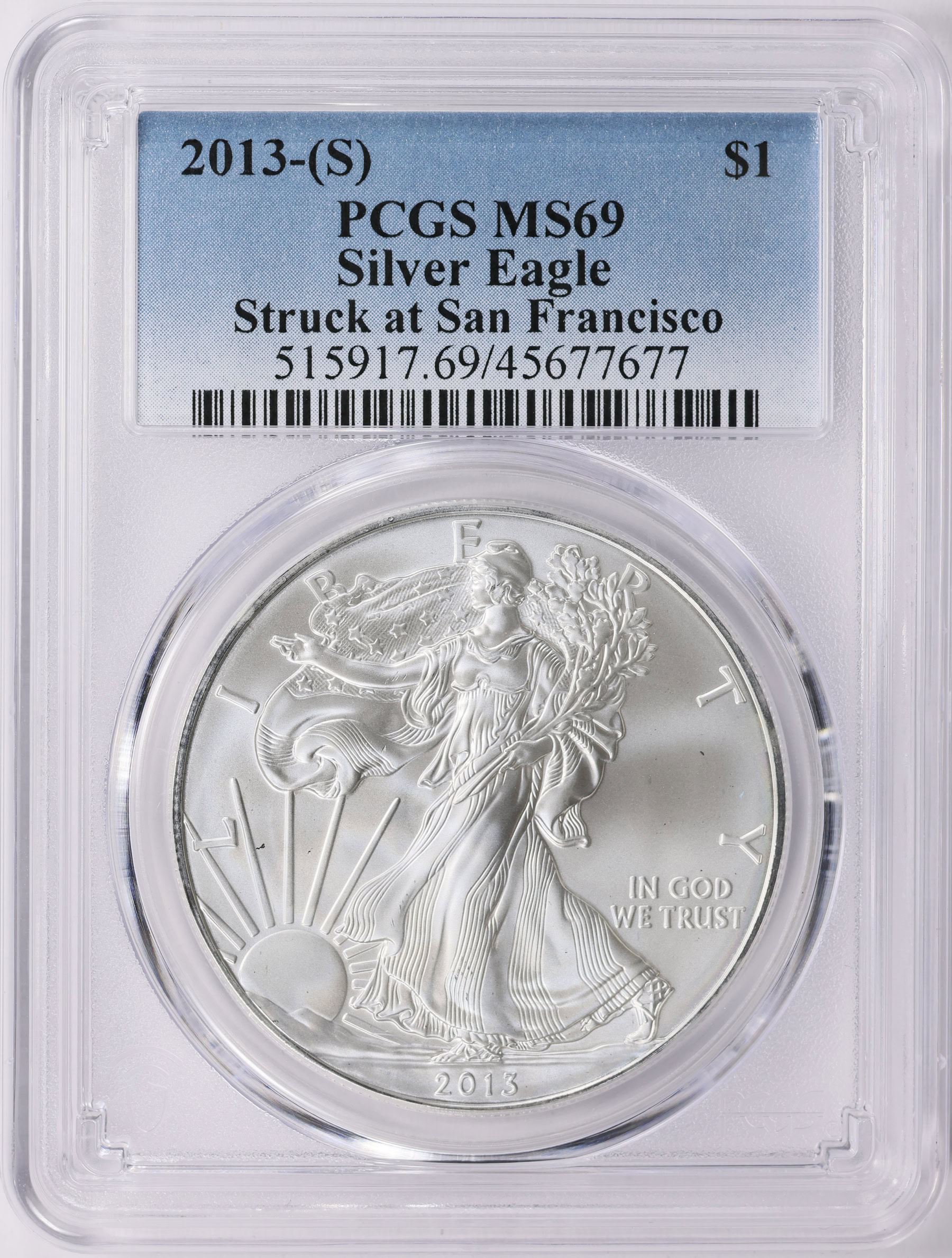 2013-(S) $1 Silver Eagle Struck at San Francisco PCGS MS-69 (Item 1823863) | GreatCollections ...