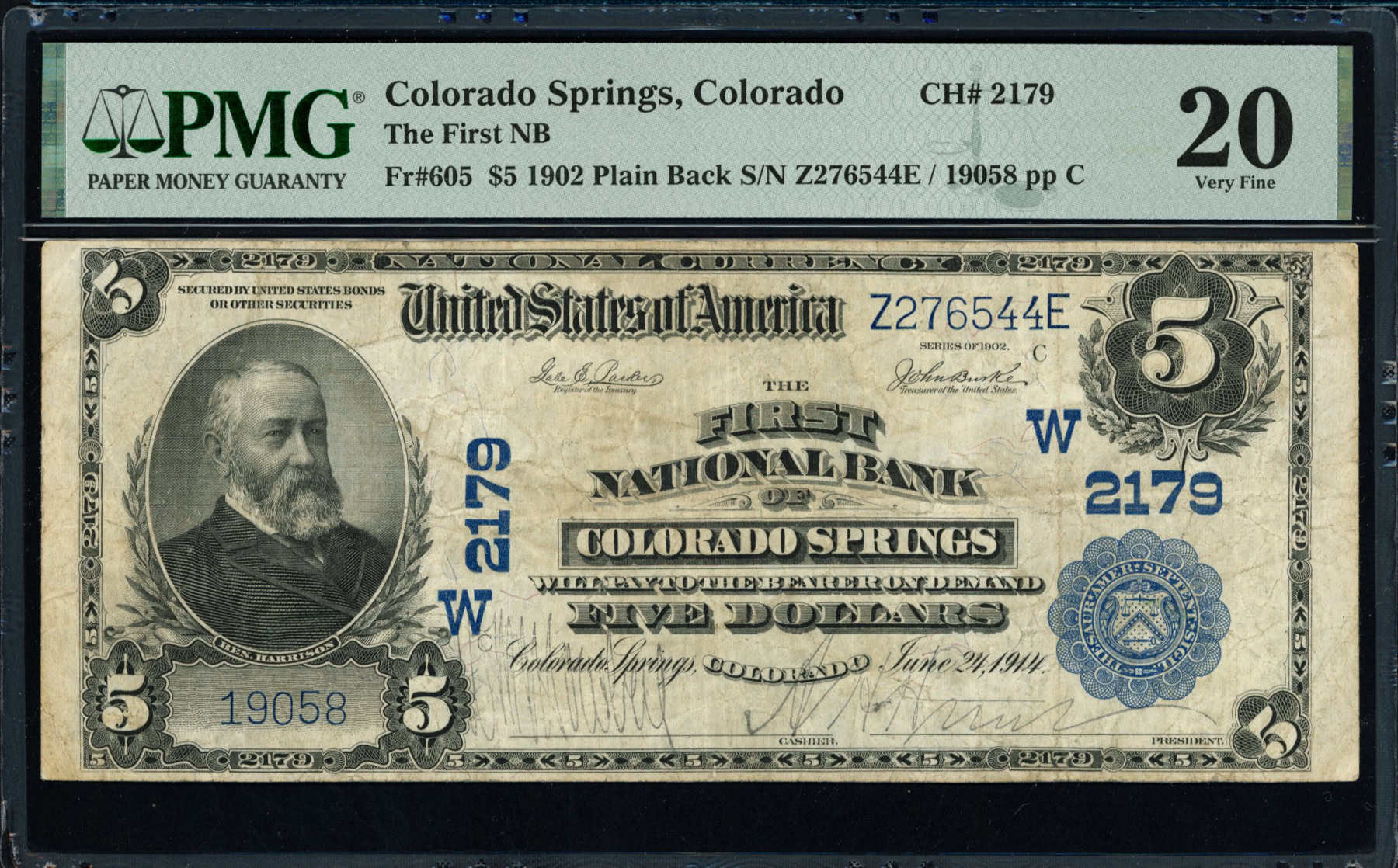 Fr. 605 Colorado Springs, Colorado 1902 $5 Plain Back Note The First ...