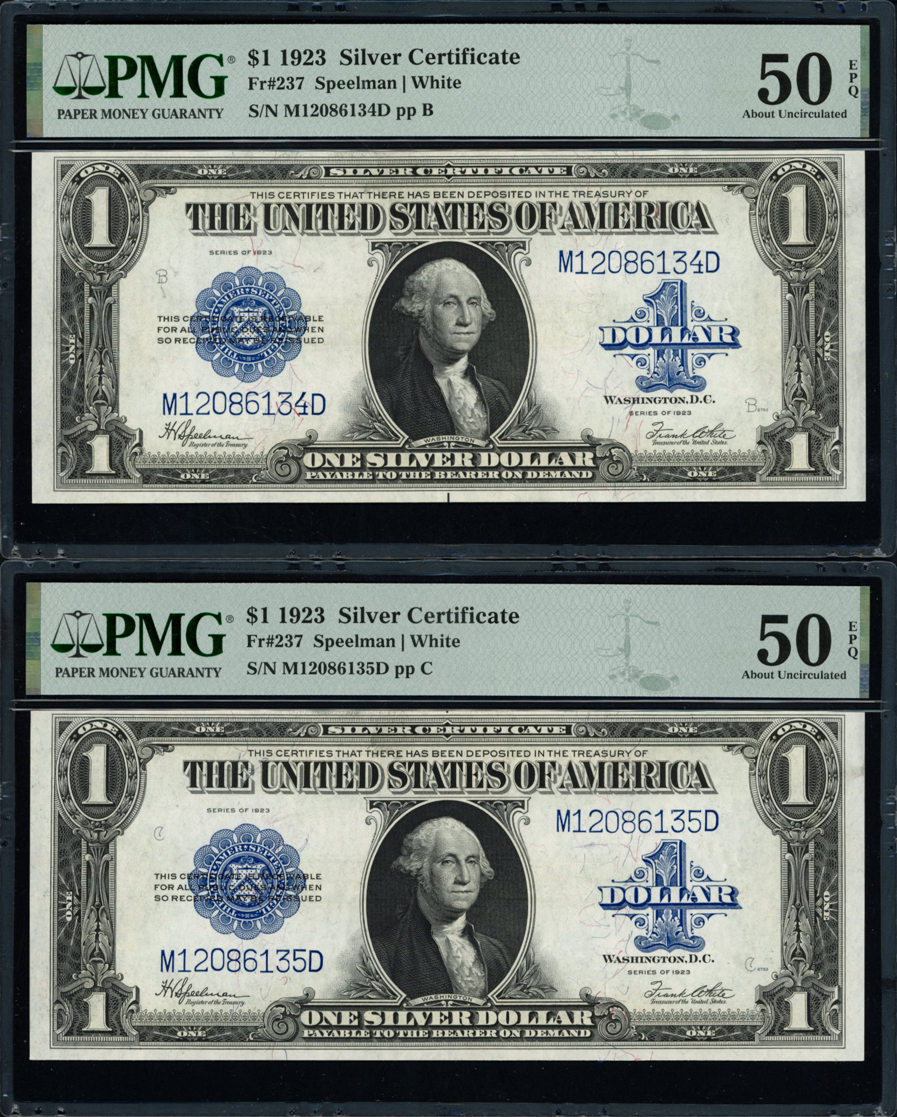 Fr. 237 1923 $1 Silver Certificate Notes Sequential Serial Number Trio ...