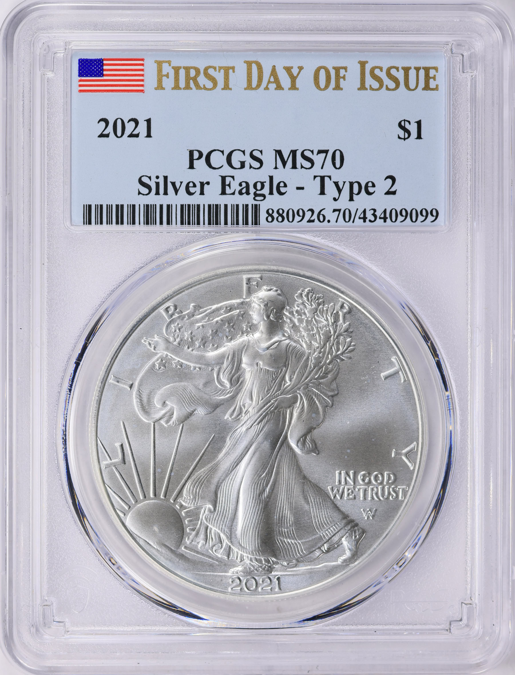2021 $1 Silver Eagle Type 2 First Day of Issue PCGS MS-70 (Item 1823934) | GreatCollections Coin ...