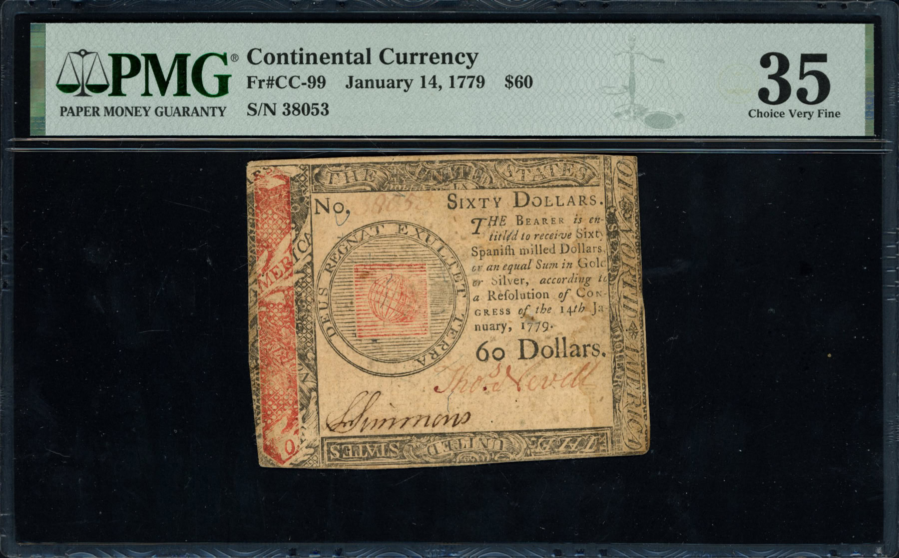 Fr. CC-99 January 14, 1779 $60 Continental Currency Note PMG Choice ...