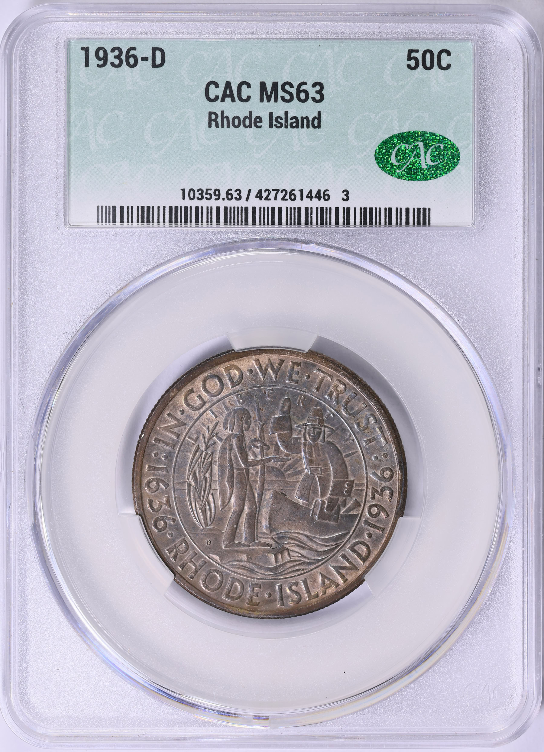 1936-D Providence, Rhode Island Tercentenary Half Dollar CACG MS-63 ...