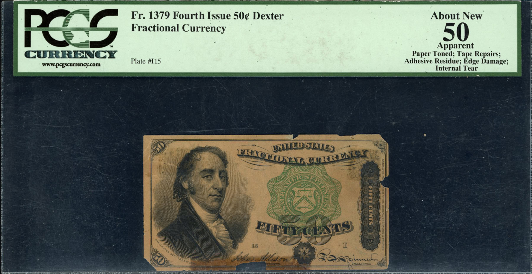 Fr. 1379 Fourth Issue 50 Cents Fractional Currency Note Allison ...