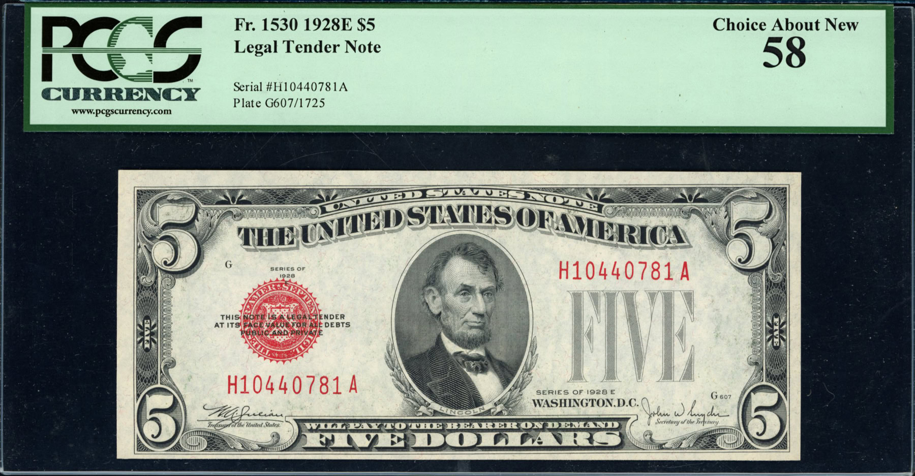 Fr. 1530 (HA Block) 1928E $5 Legal Tender Note Julian / Snyder PCGS ...