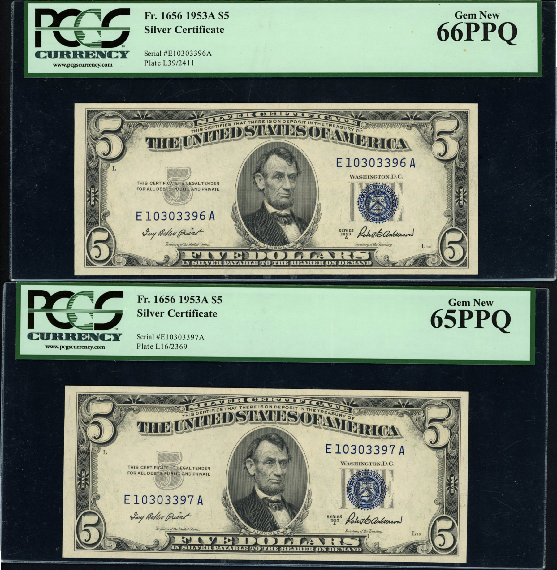 Fr. 1656 (EA Block) 1953A $5 Silver Certificate Notes *Sequential ...
