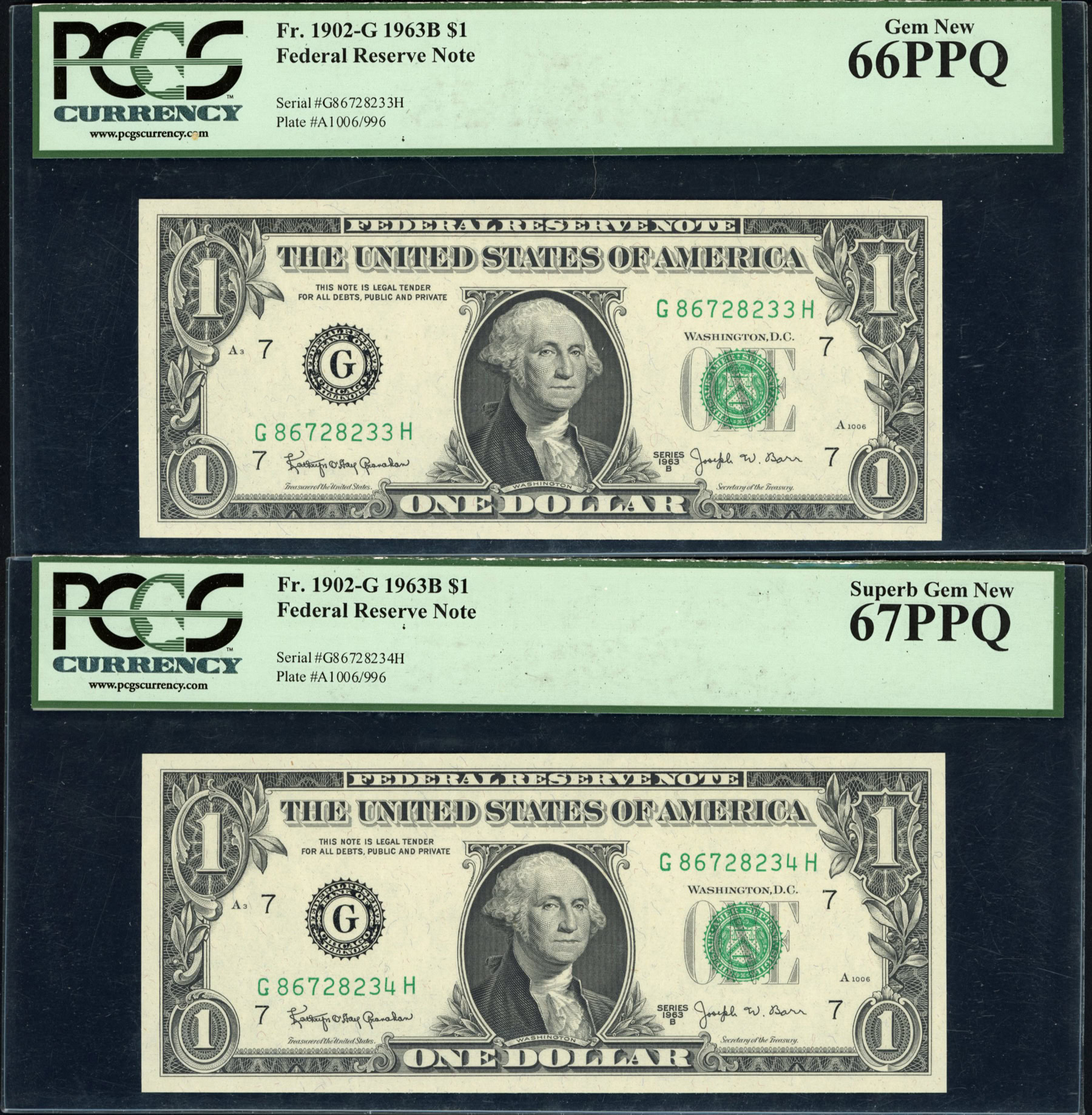 Fr. 1902-G (GH Block) 1963B $1 Chicago Federal Reserve Notes ...